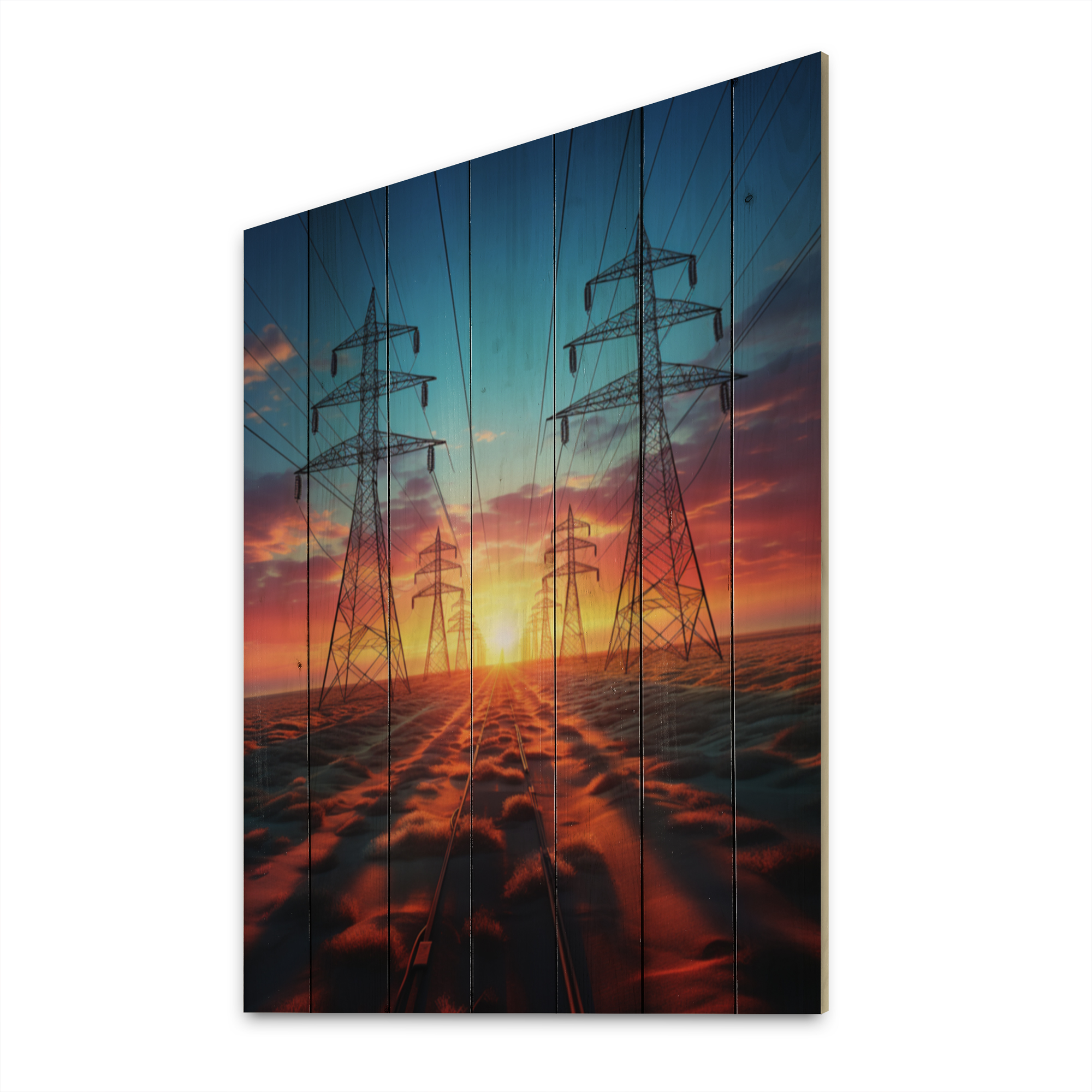 Designart "Sunset Silhouettes of Power Lines" Cityscapes Print on ...