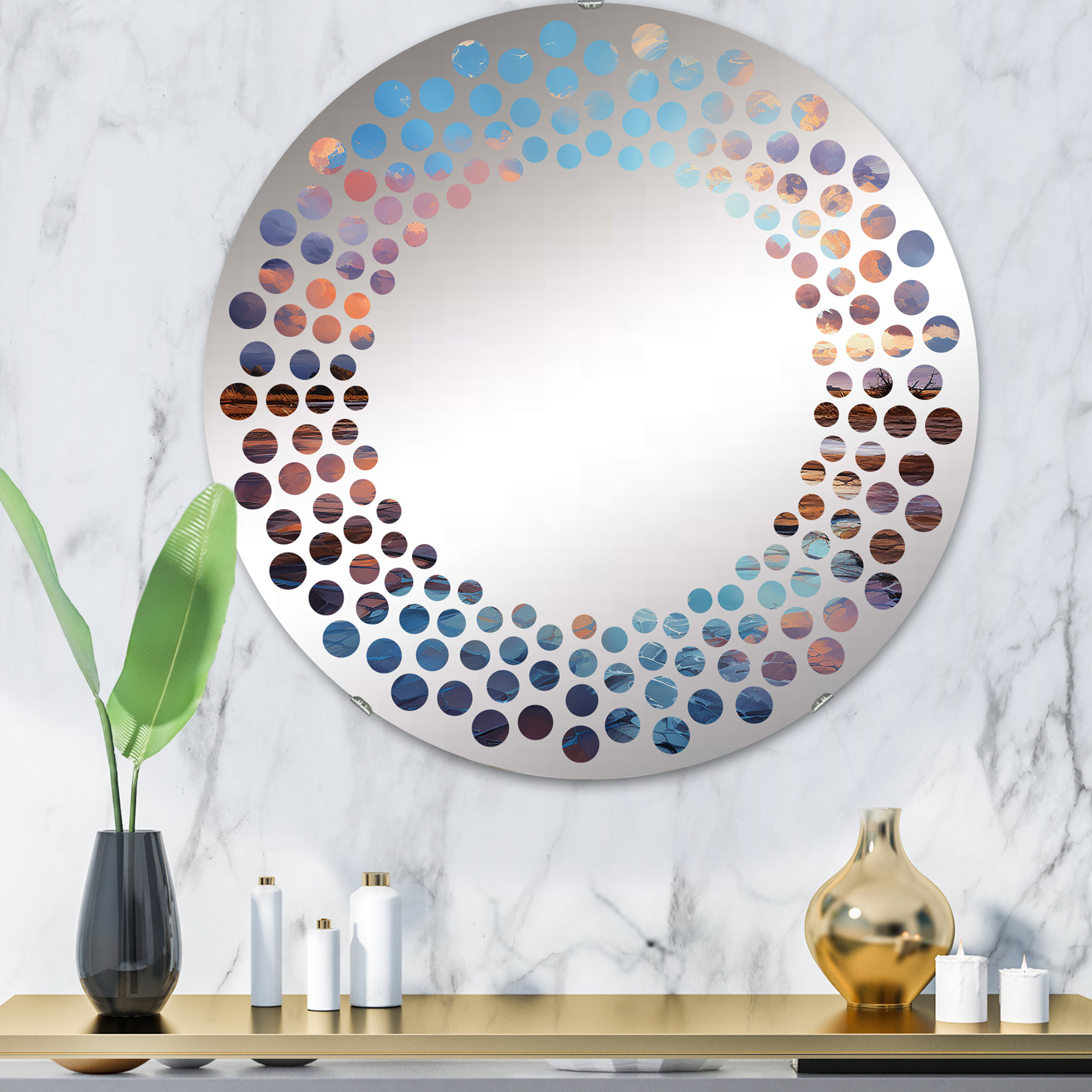 Designart "Sunset Sky in Charming Dessert Tones II" Sky Polka Dot Round ...