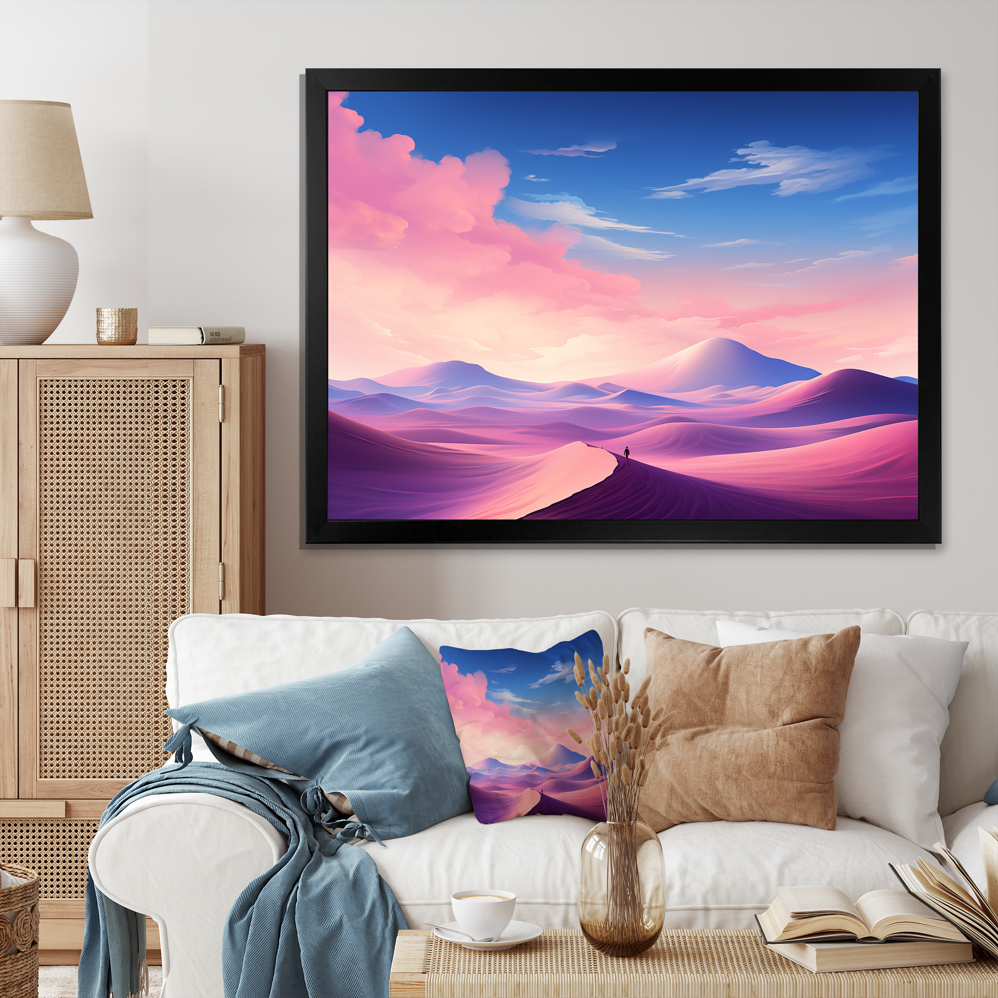 Designart "Sunset Stroll Pink and Blue Dunes Adventure I" Landscapes ...