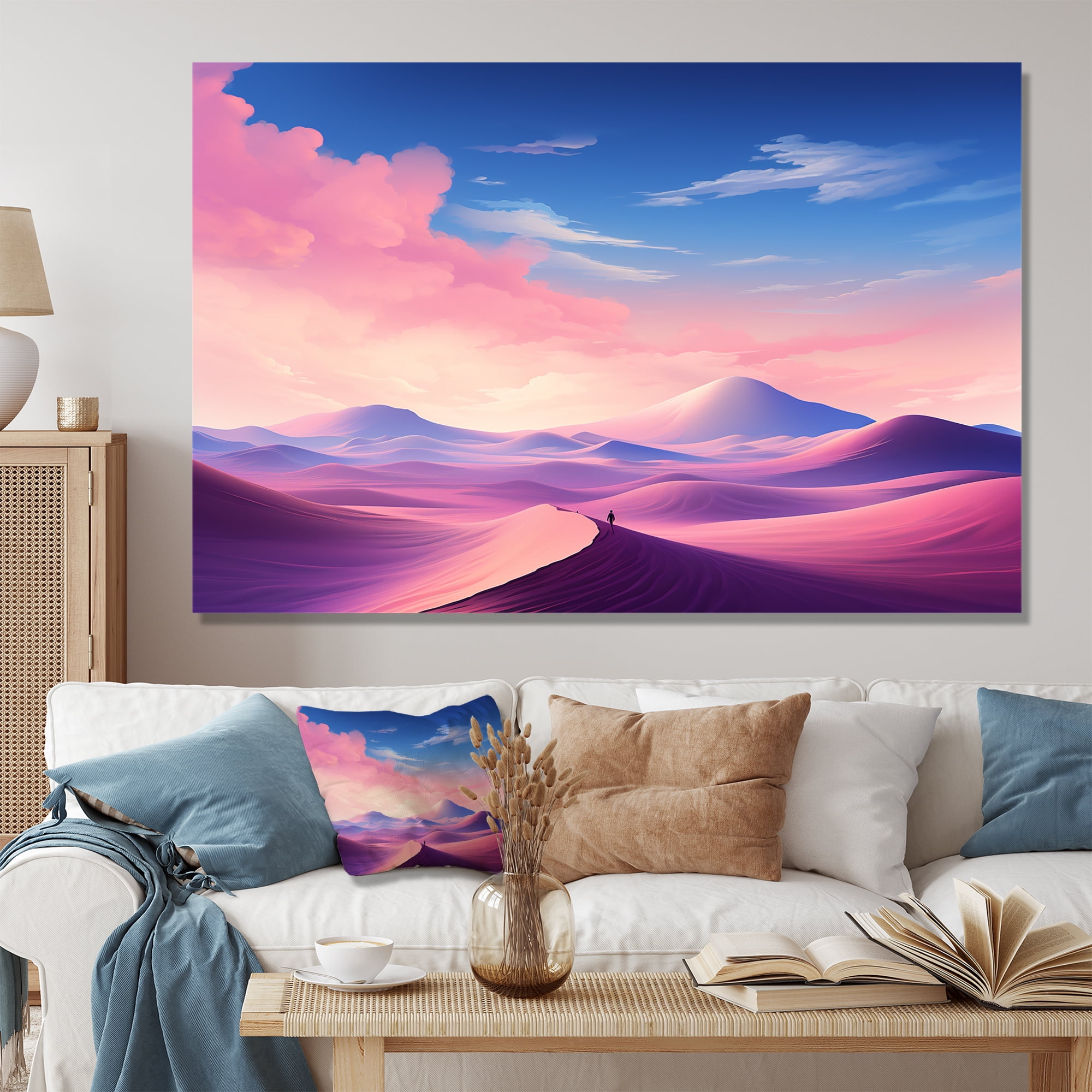 Designart "Sunset Stroll Pink and Blue Dunes Adventure I" Oversized ...