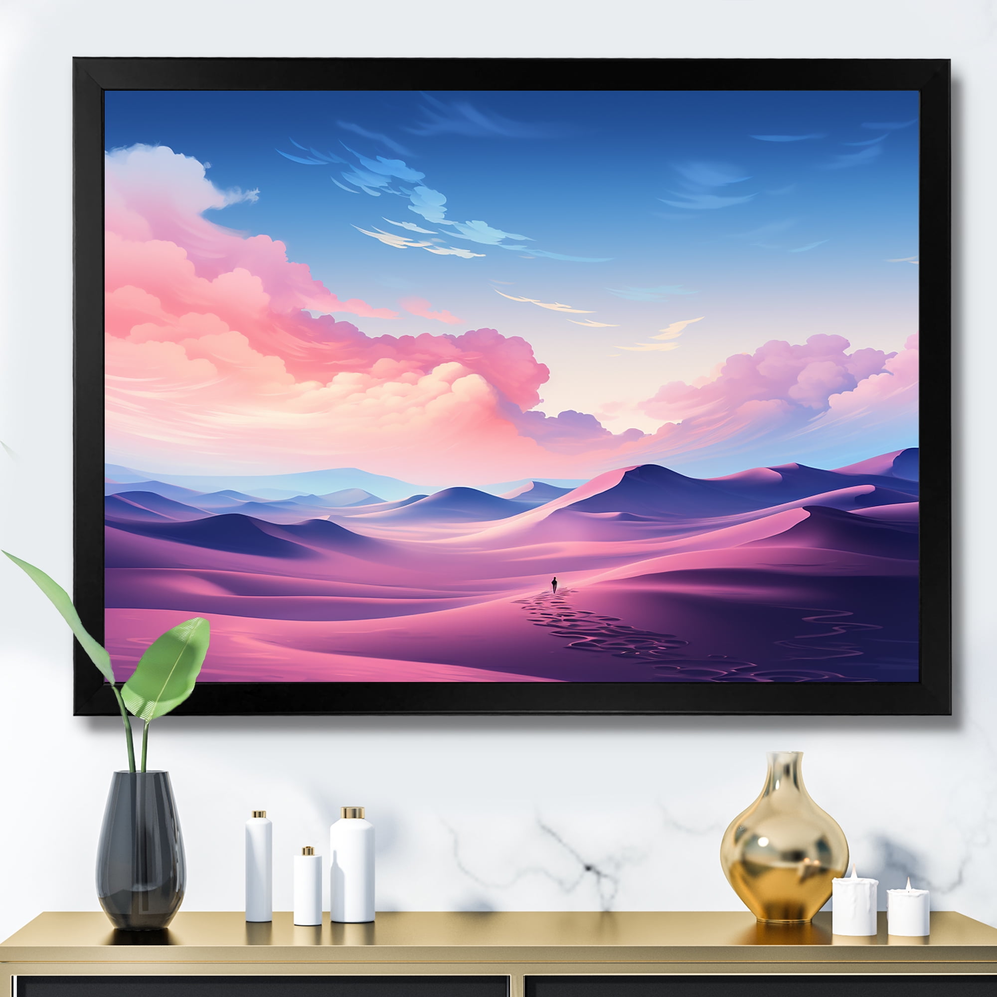 Designart "Sunset Stroll Pink and Blue Dunes Adventure II" Landscapes ...