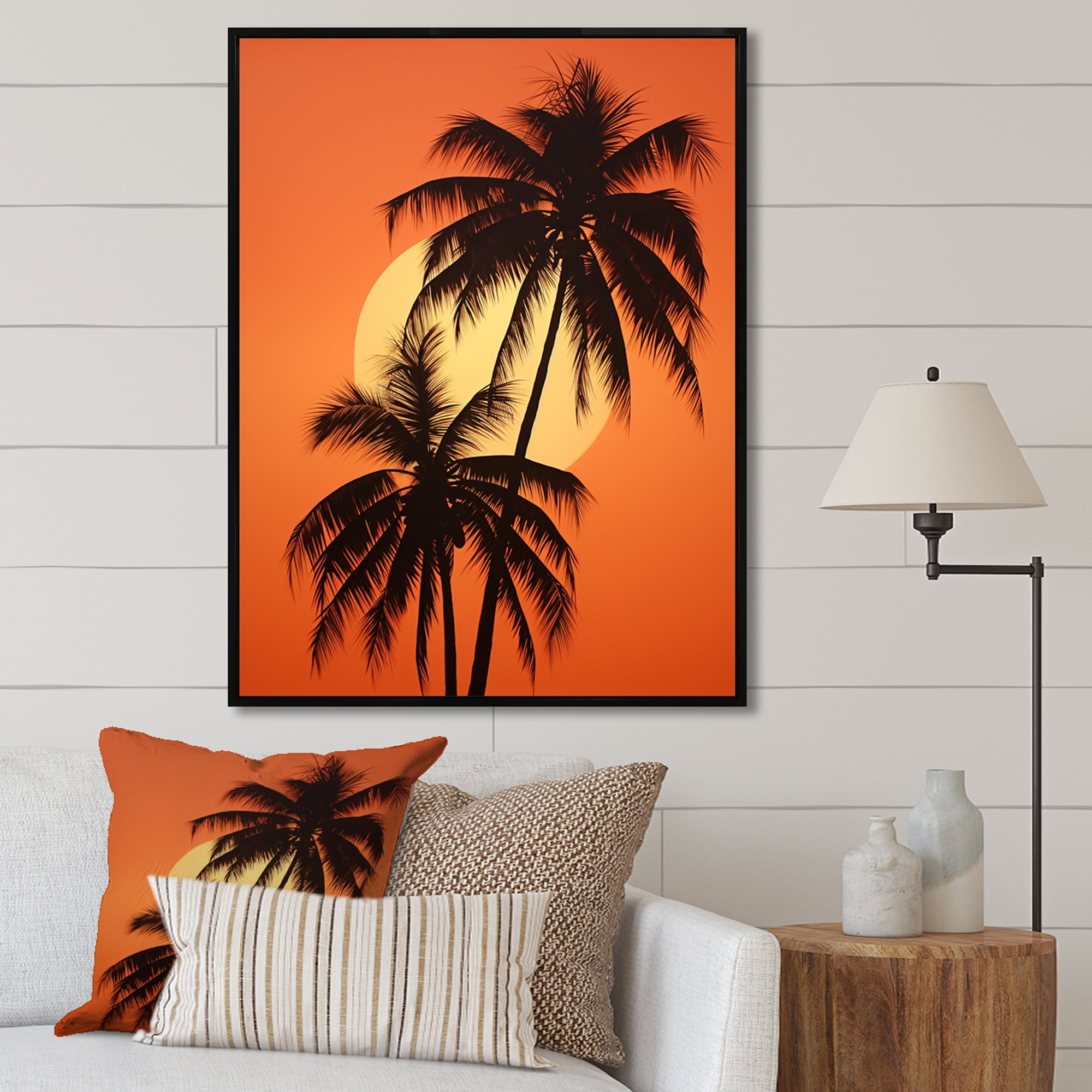 Designart "Sunset Under The Tangerine Twilight Palm Tree" Palms & Palm ...