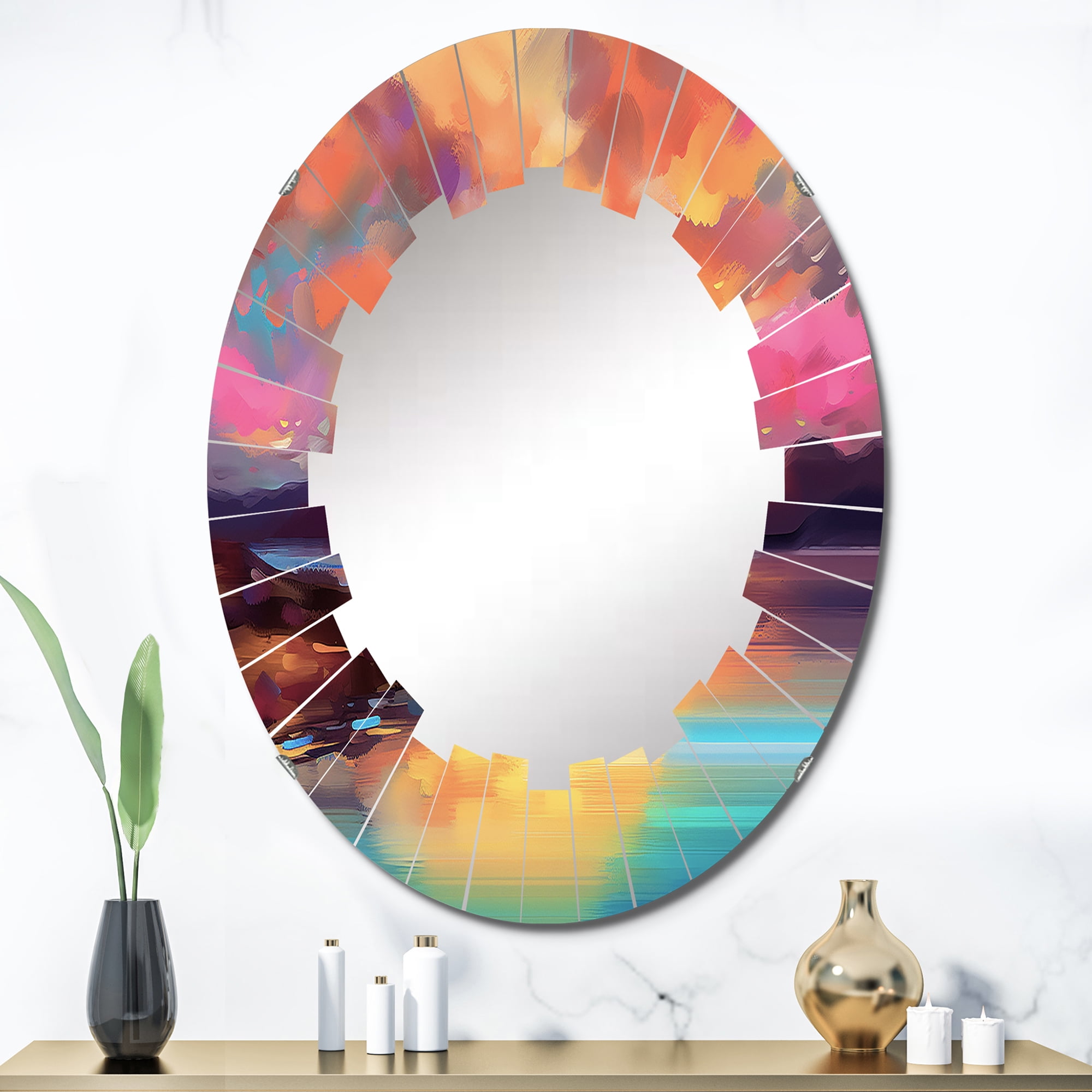Designart "Sunset with Vibrant Reflections II" Coastal Sunset Round ...