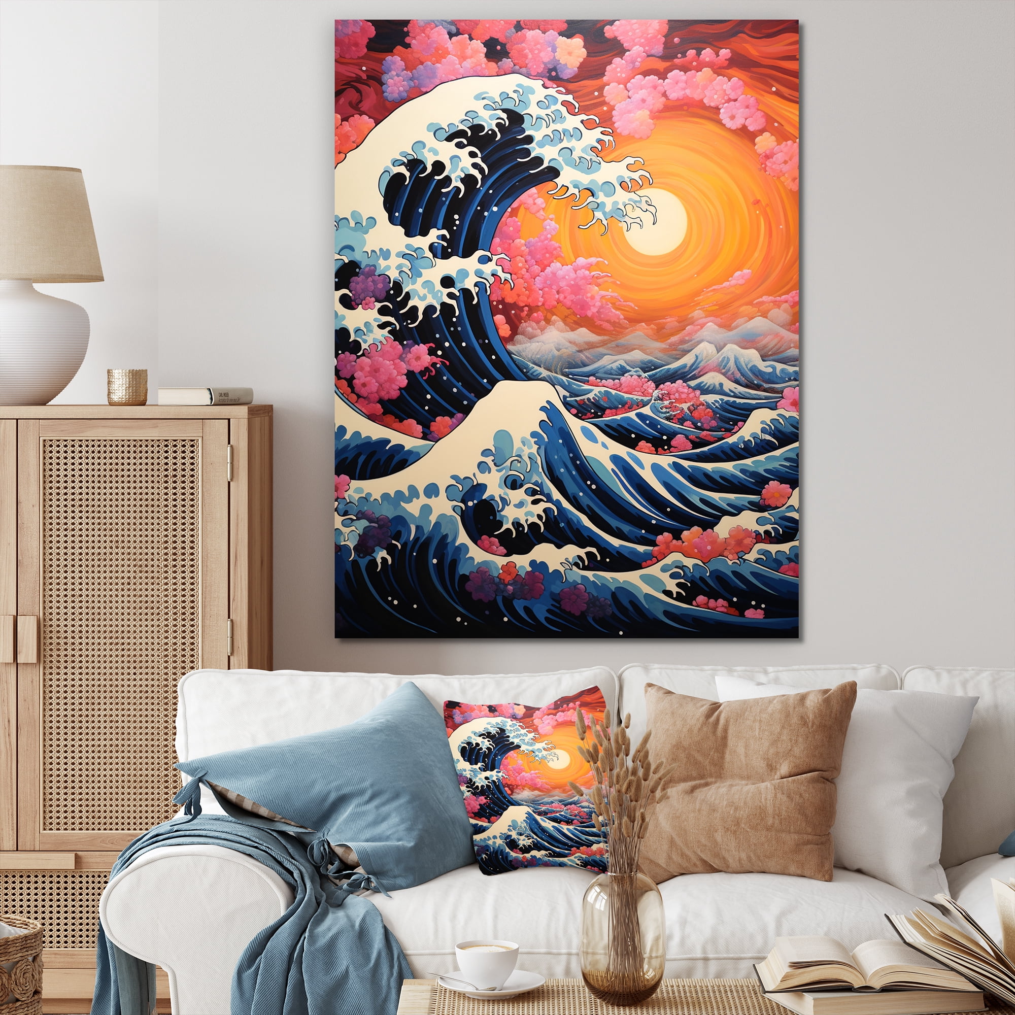 Designart "Sunset Waves of Kanagawa in Japanese Style I" People Canvas ...