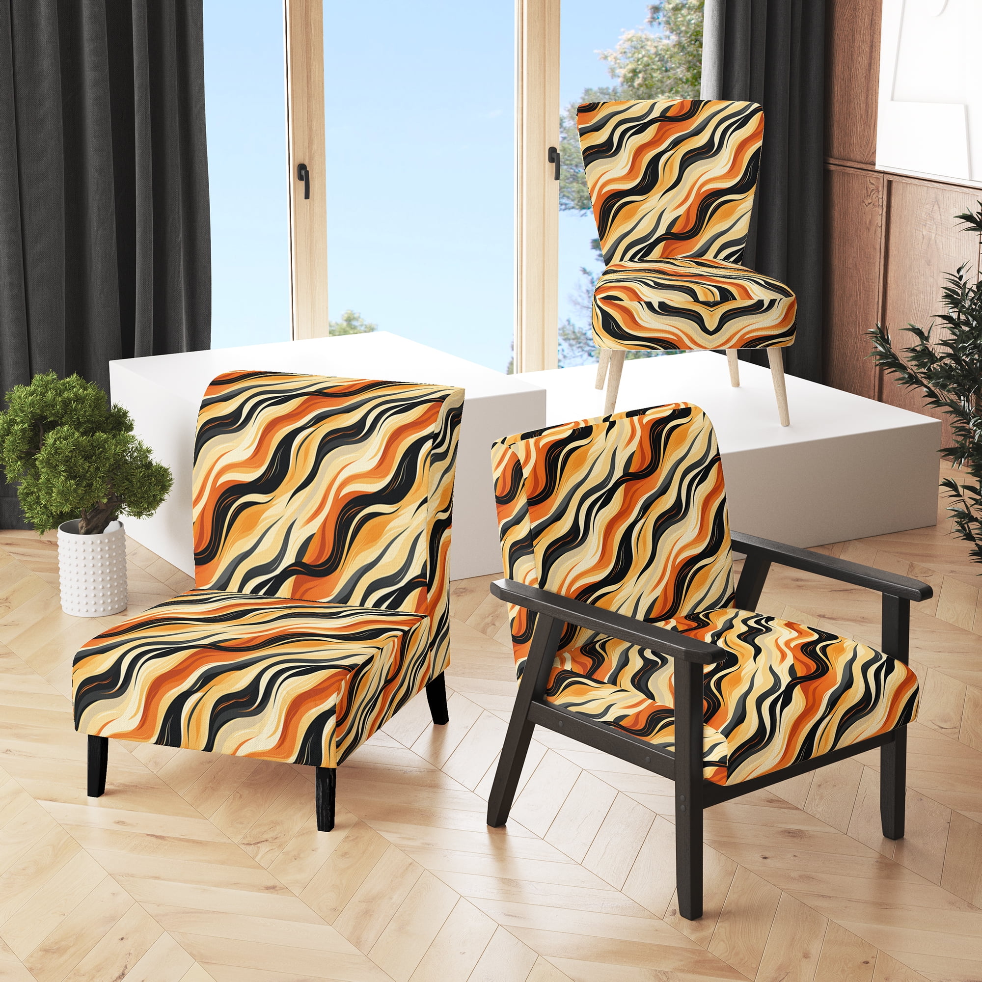 Designart "Sunset Whispers" Orange Abstract Upholstered Accent Chair ...