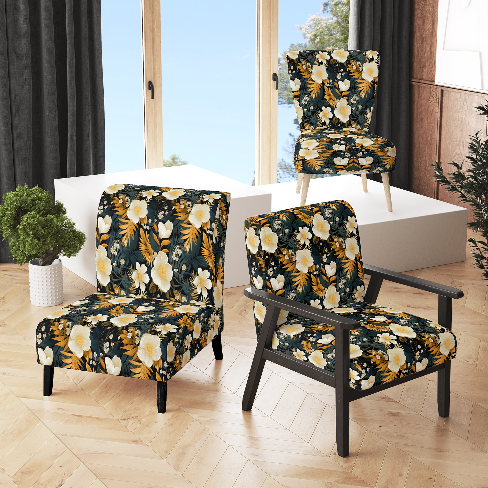Designart "Sunshine Blossom Harmony" Yellow Tropical Upholstered Accent ...