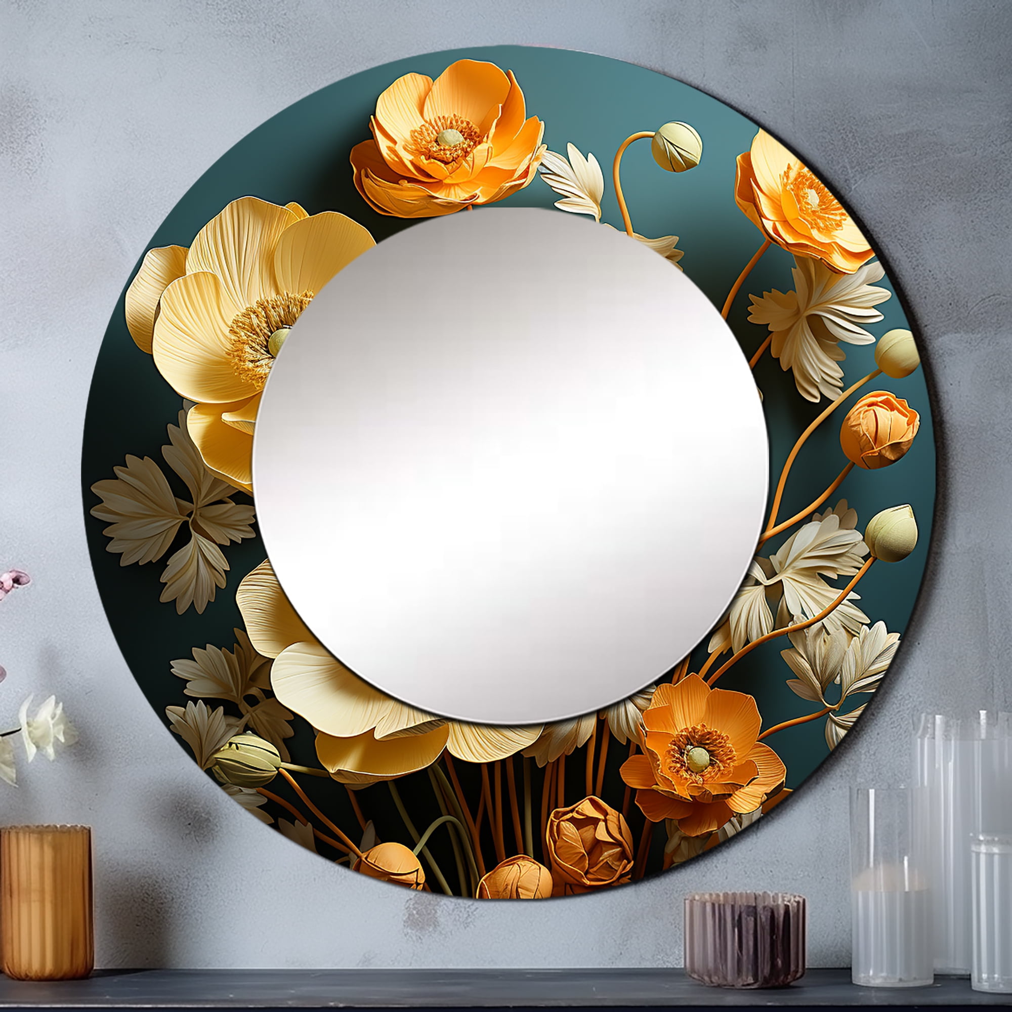 Designart "Sunshine Buttercups Lifelike Glow" Buttercups Rund Mirror ...