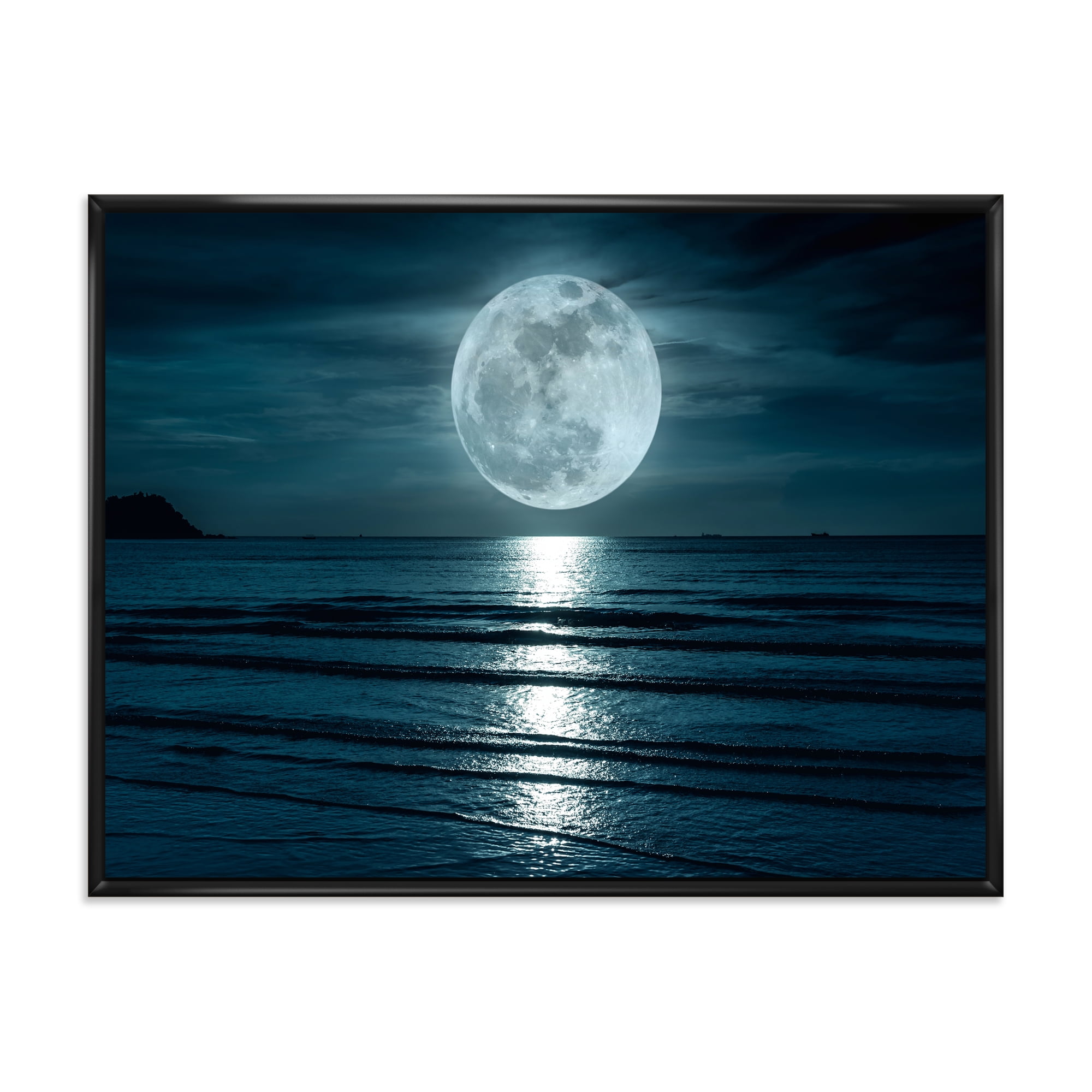 Designart 'Super Full Moon Over The Sea I' Modern Framed Canvas Wall ...