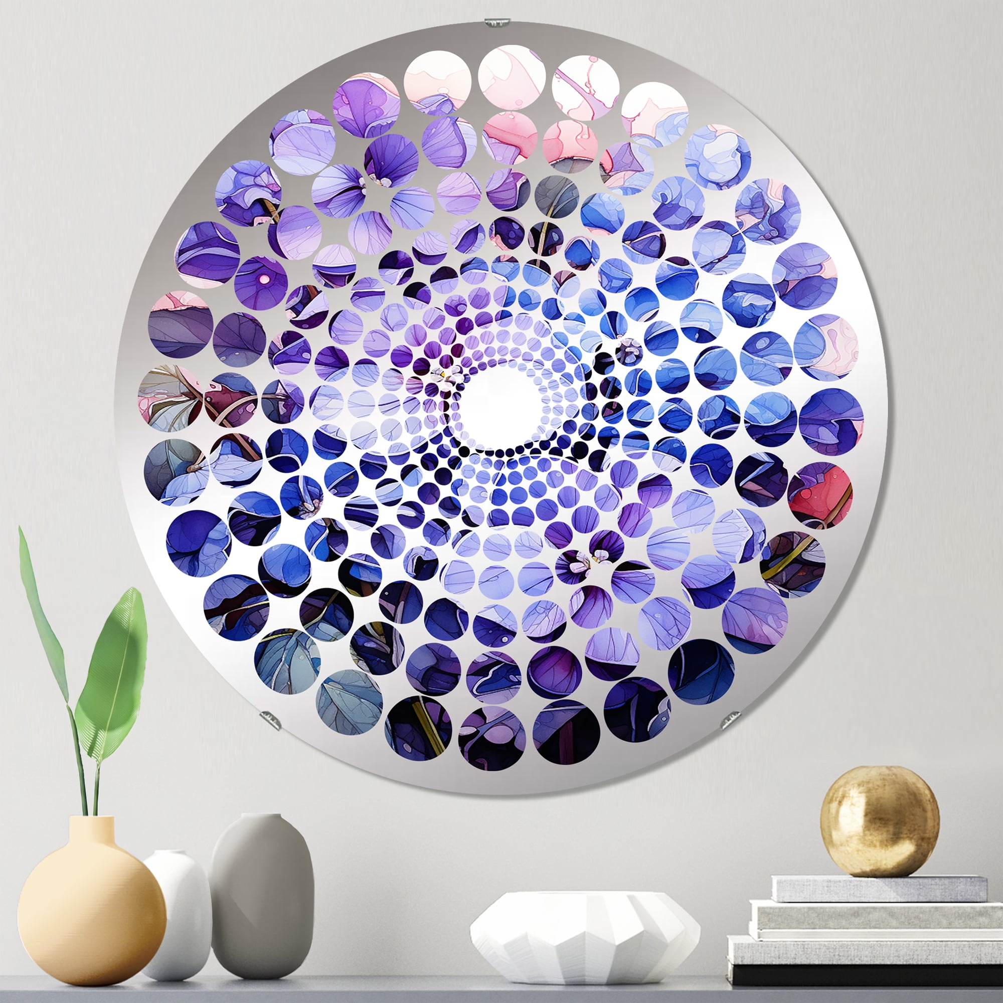 Designart "Surreal Enchantment with Violets" Violets Radial Dot Round ...