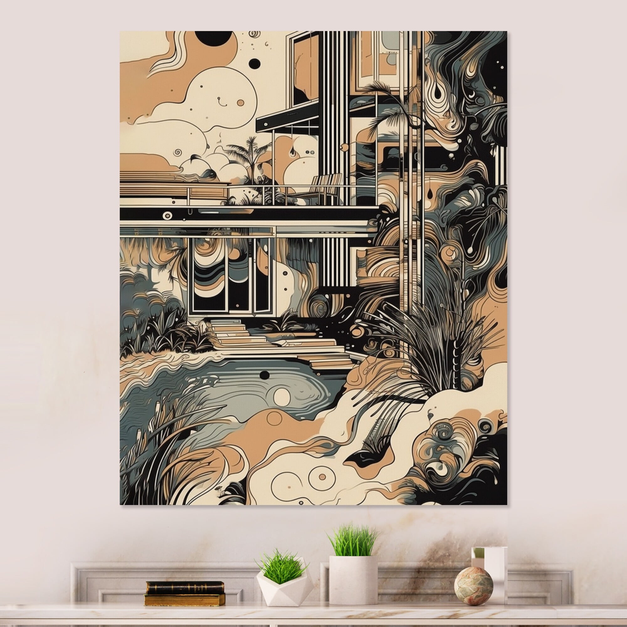 Designart "Surreal Horizons Black and Grey I" Abstract Landscape Metal ...