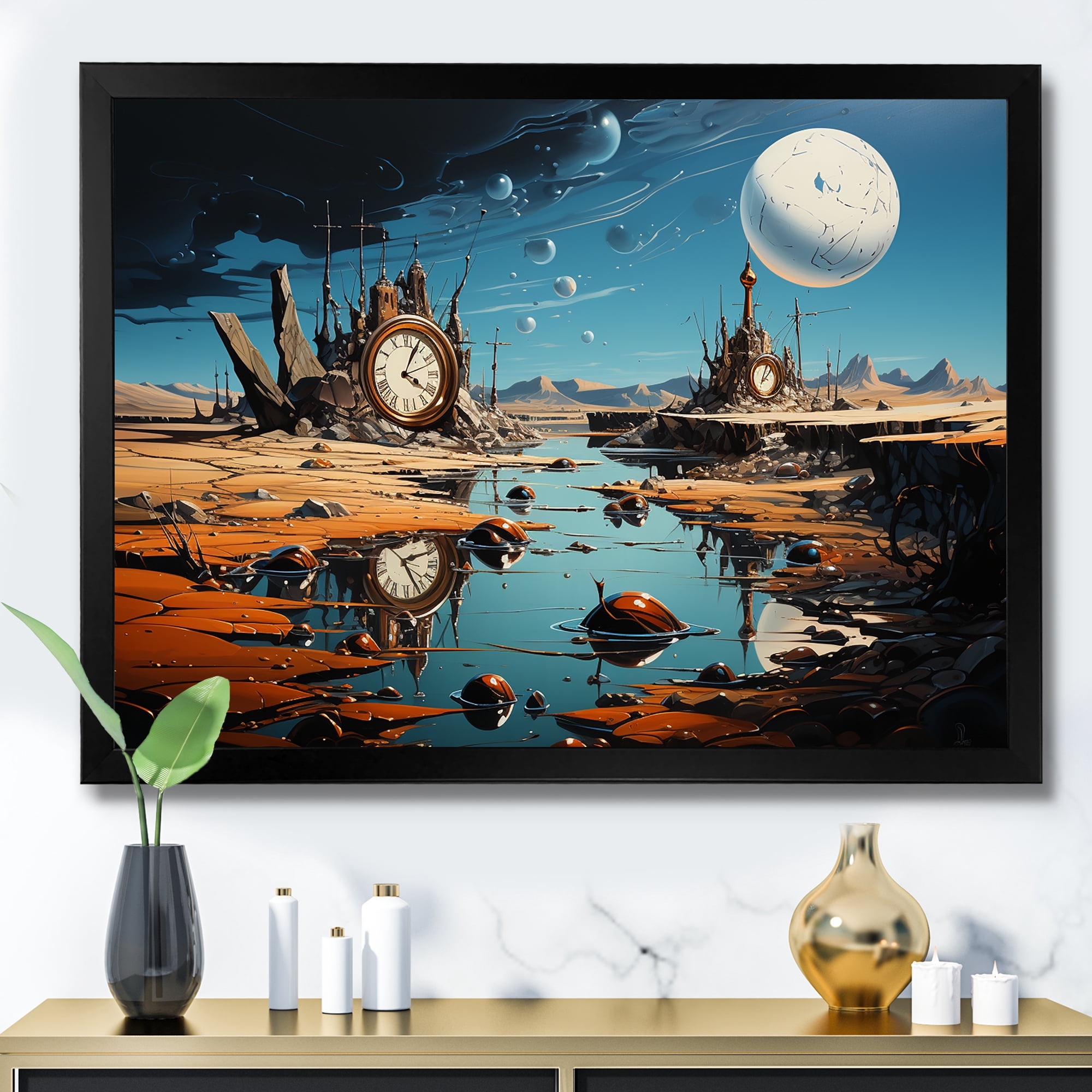 Designart "Surreal Persistence Dali's Art V" Landscapes Framed Wall Art ...
