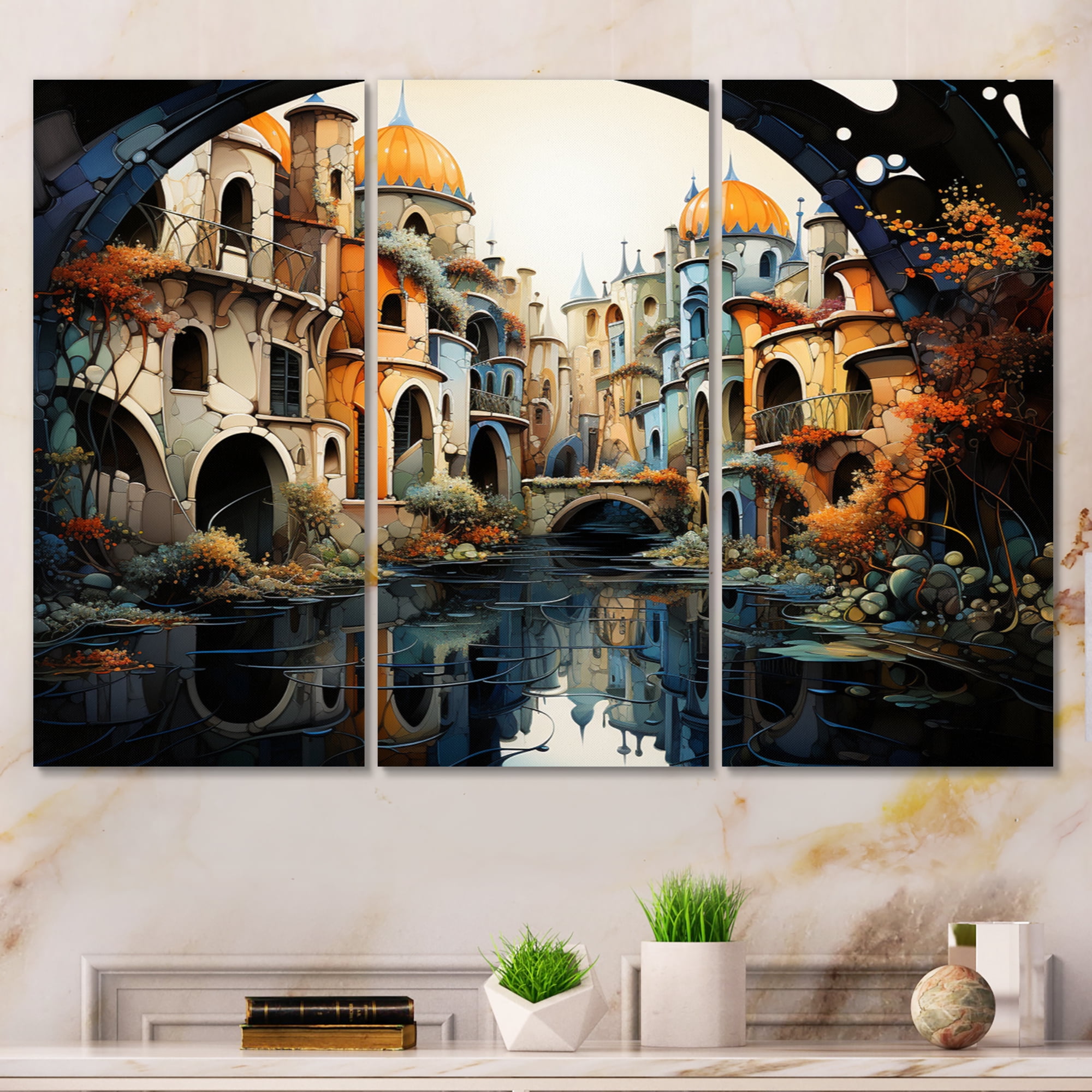 Designart "Surreal Waterways Magical Canal Orange" Architecture Metal ...