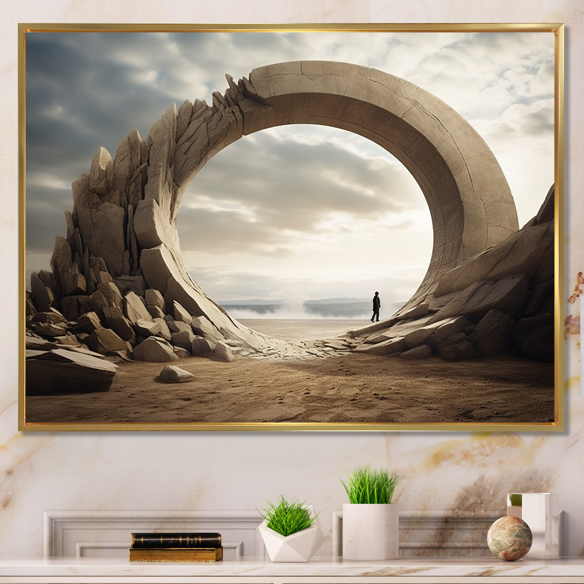 Designart "Surrealism in Grey Cosmic Canyon" Landscapes Framed Wall Art ...