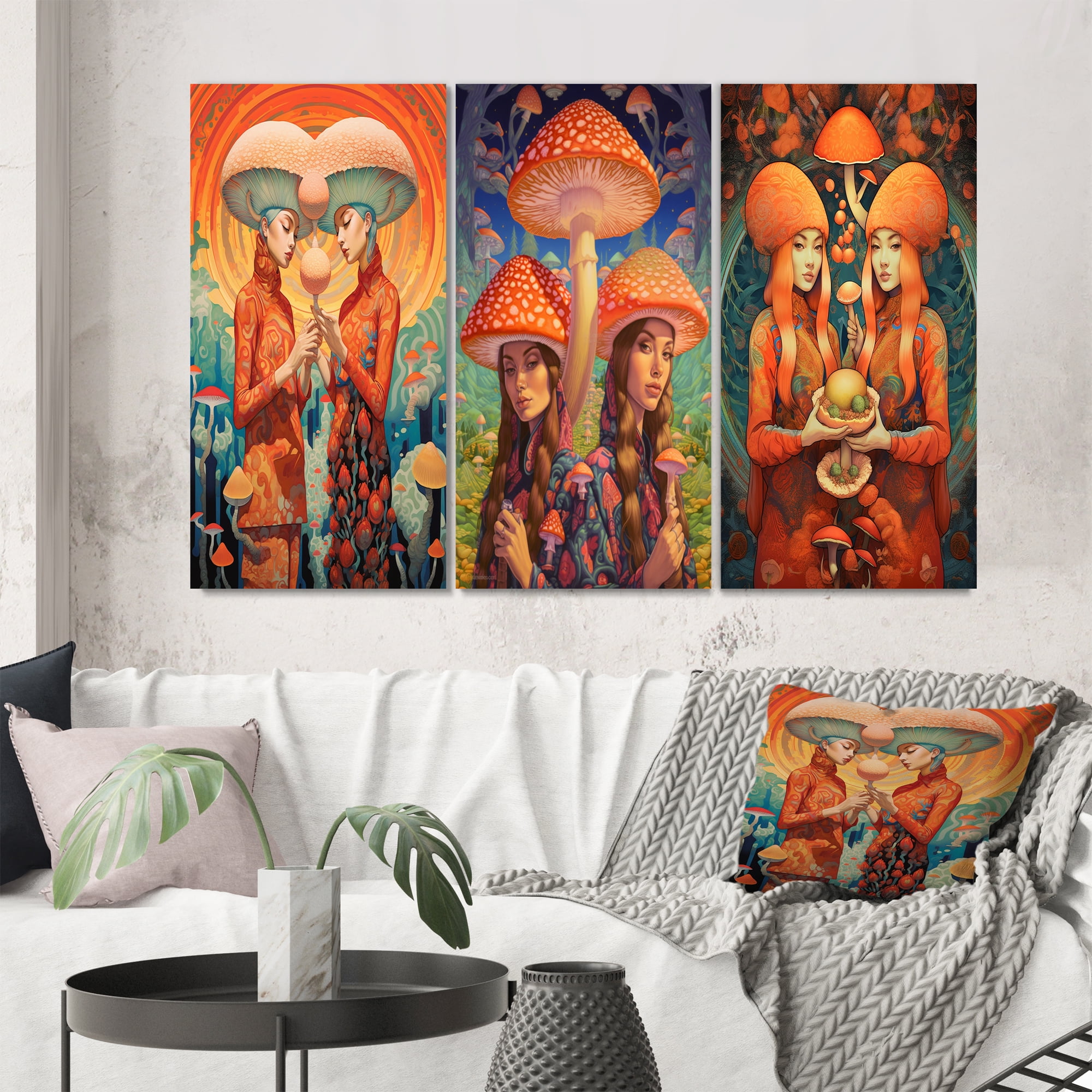 Designart "Surrealism in Orange" Fashion Woman Wall Art Set Of 3 - Glam ...