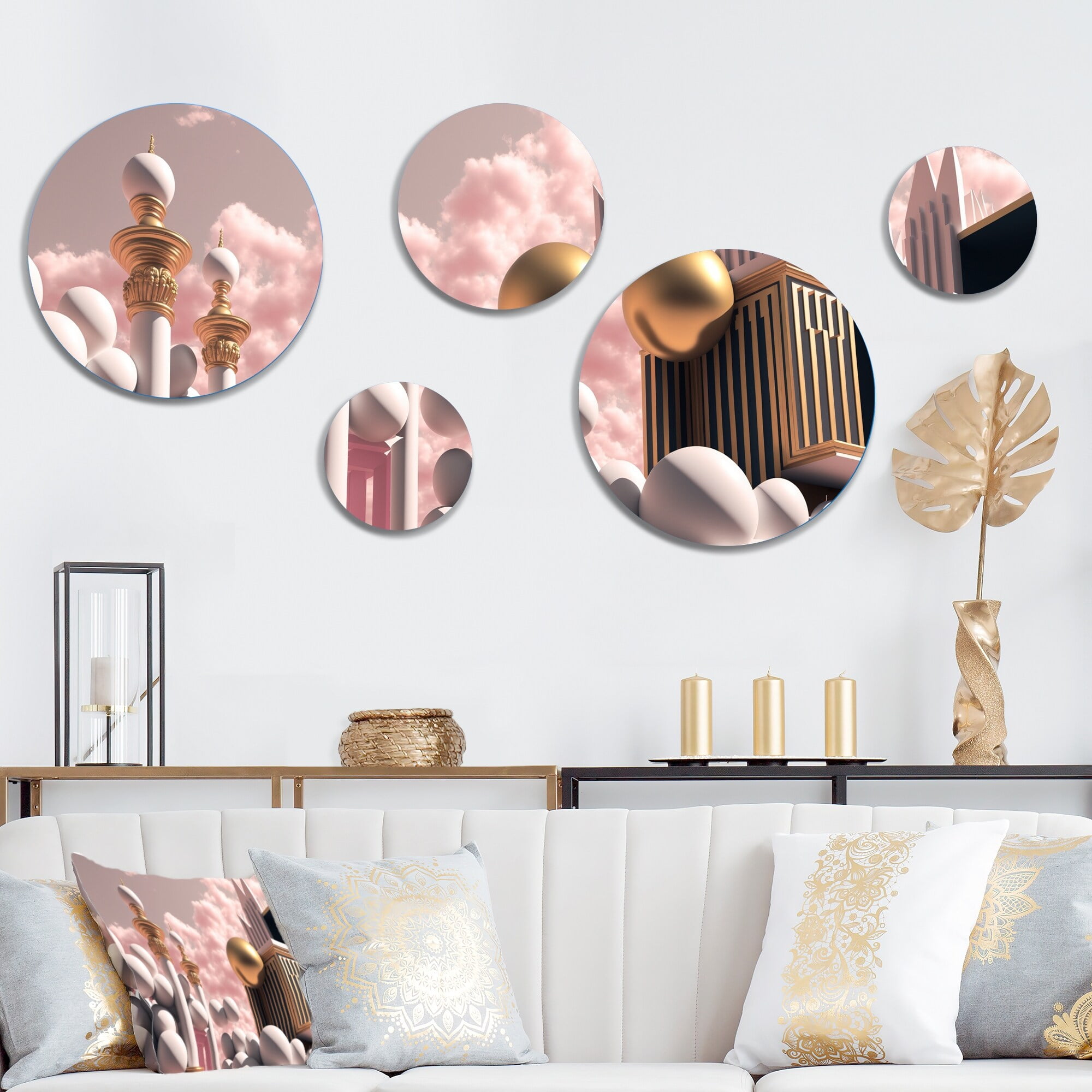 Designart "Surrealistic Spheres Under A Pink Sky" City Metal Wall Art ...
