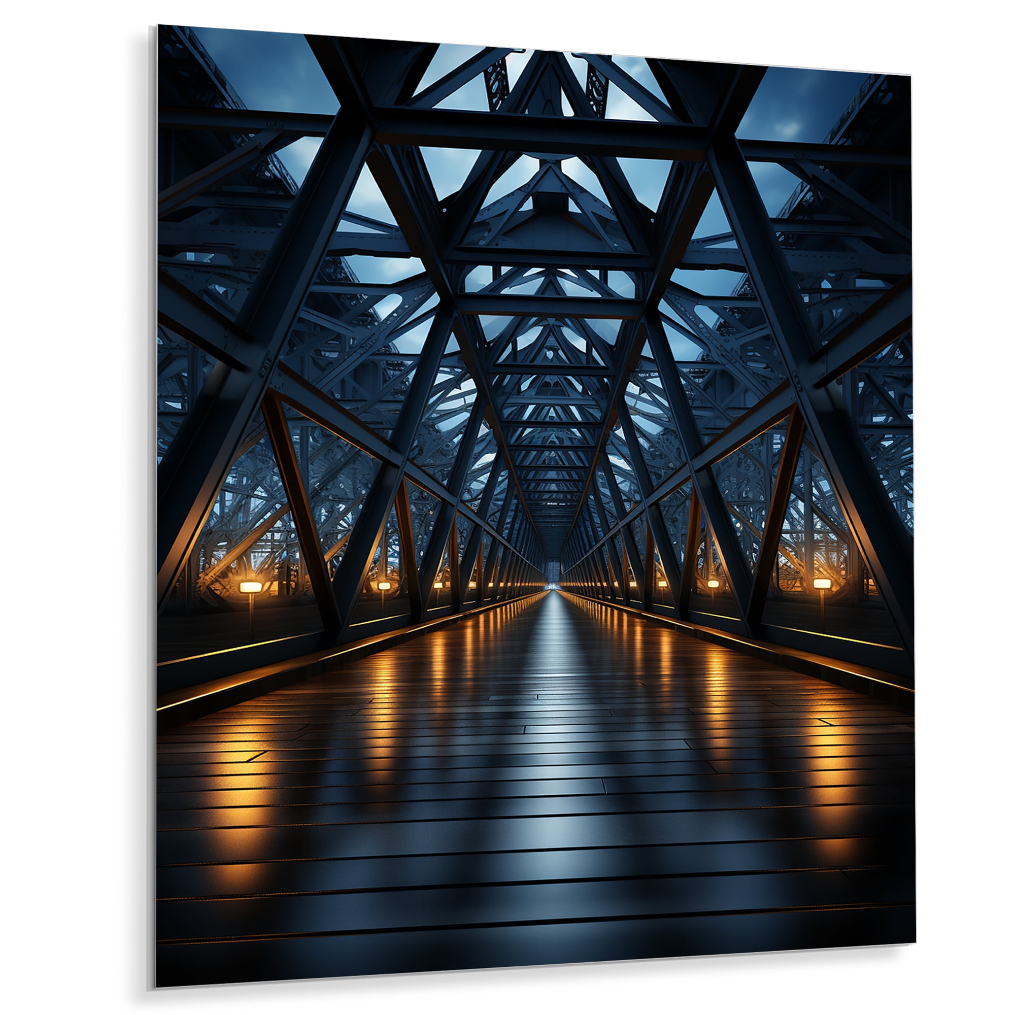 Designart "Suspension Bridge Charcoal Blue Wonder II" Cityscapes Metal ...