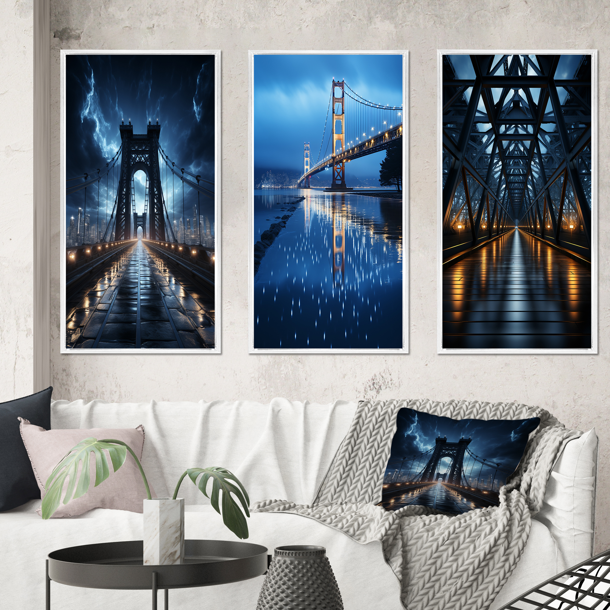 Designart "Suspension Bridge Charcoal Blue Wonder III" Cityscapes ...