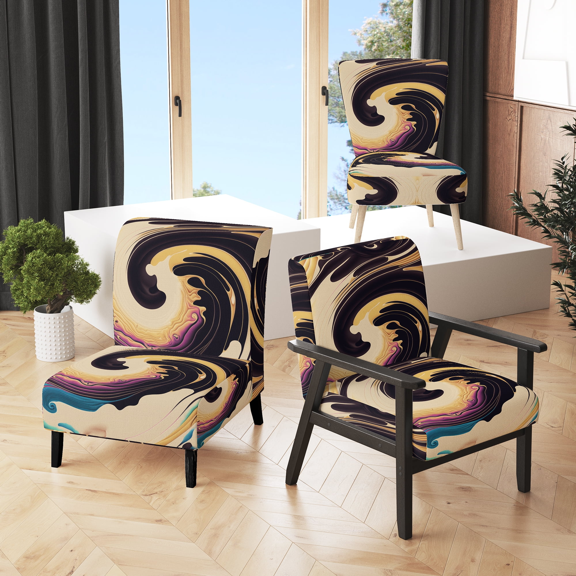 Designart "Swirl in Purple, Gold, and Blue I" Purple Modern Upholstered ...