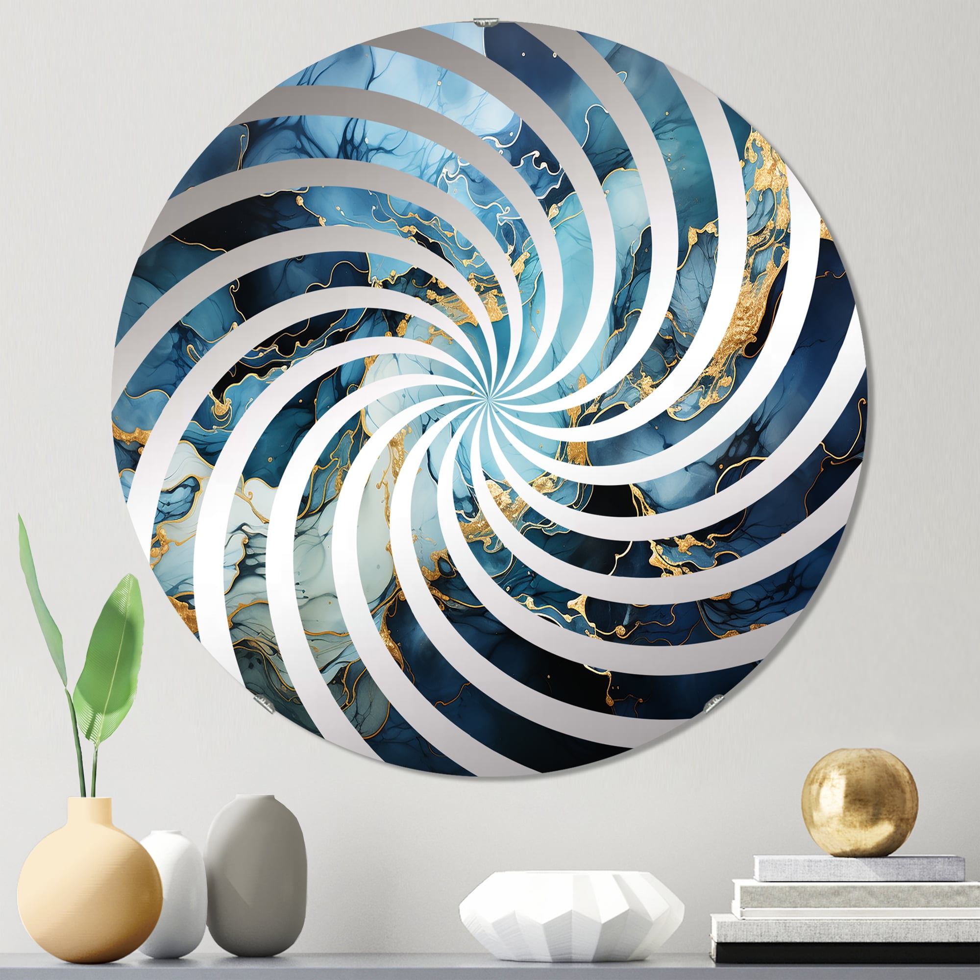 Designart "Swirling Blue Gold Cyclone I" Storms Vortex Round Wall ...