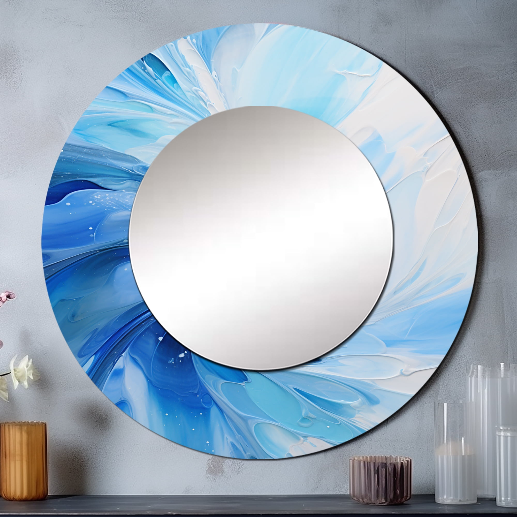 Designart "Swirling Blue Wave Spiral" Abstract Spirals Blue Large Round ...