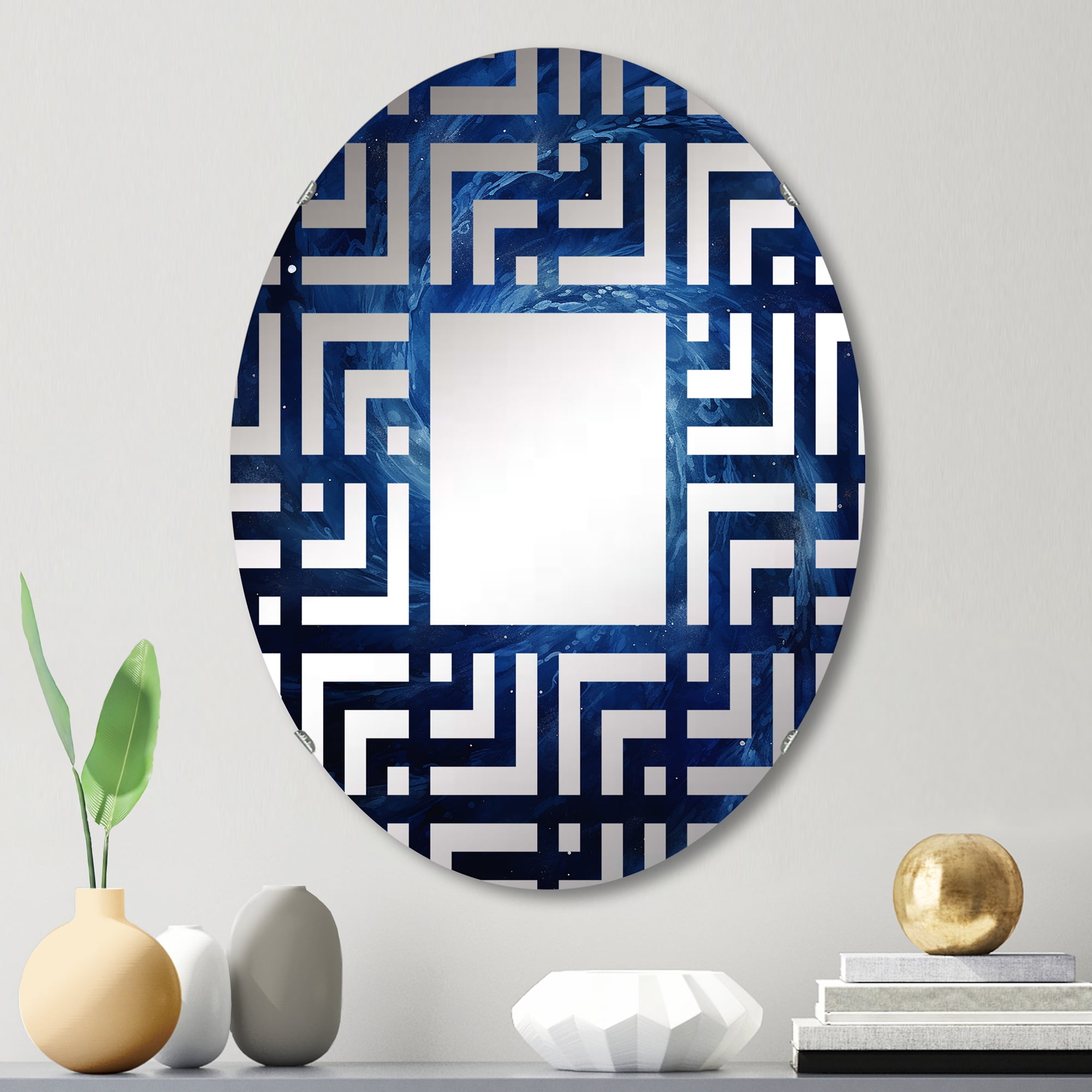 Designart "Swirling Blue Wave Spiral IV" Abstract Spirals Maze Round ...