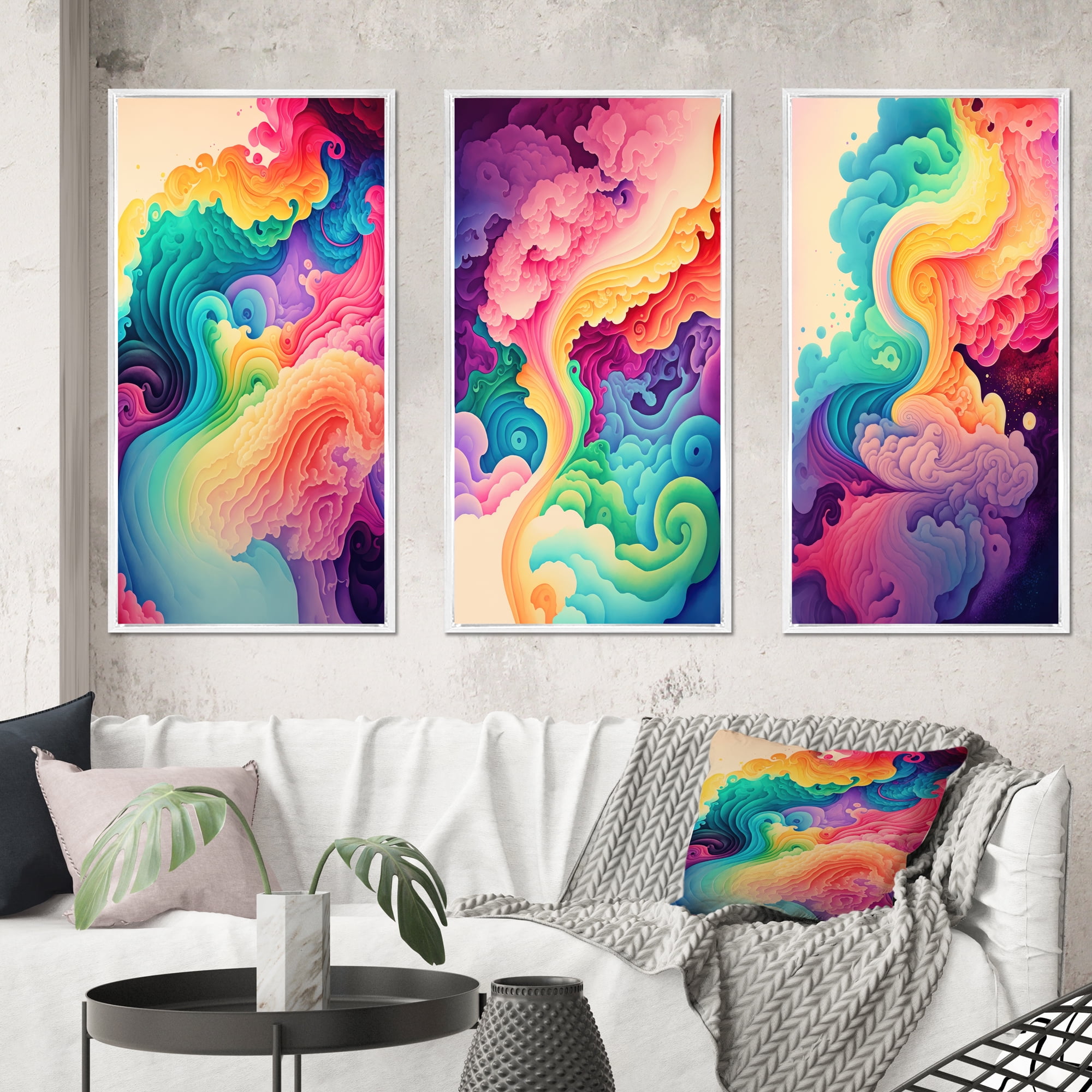 Designart "Swirling Multicolor Clouds I" Modern Framed Wall Art Set Of ...