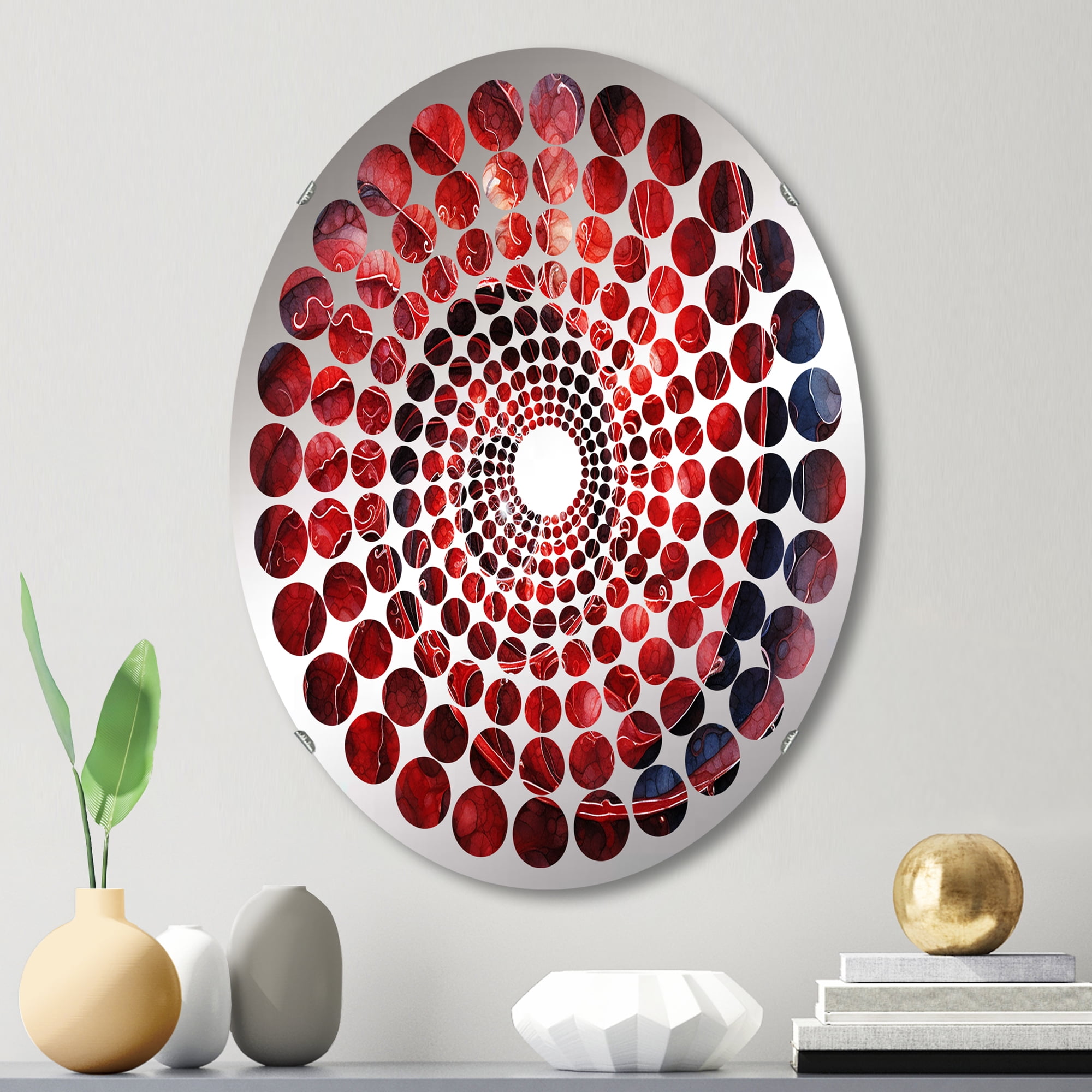 Designart "Swirling Scarlet Shellfish I" Nautilus Radial Dot Round Wall ...