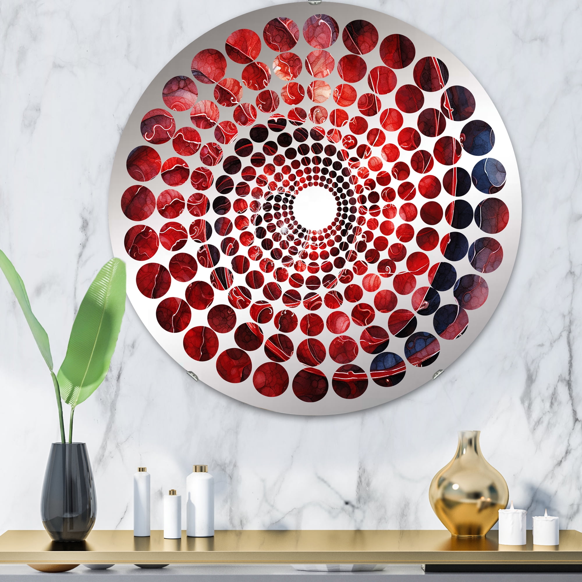 Designart "Swirling Scarlet Shellfish I" Nautilus Radial Dot Round Wall ...