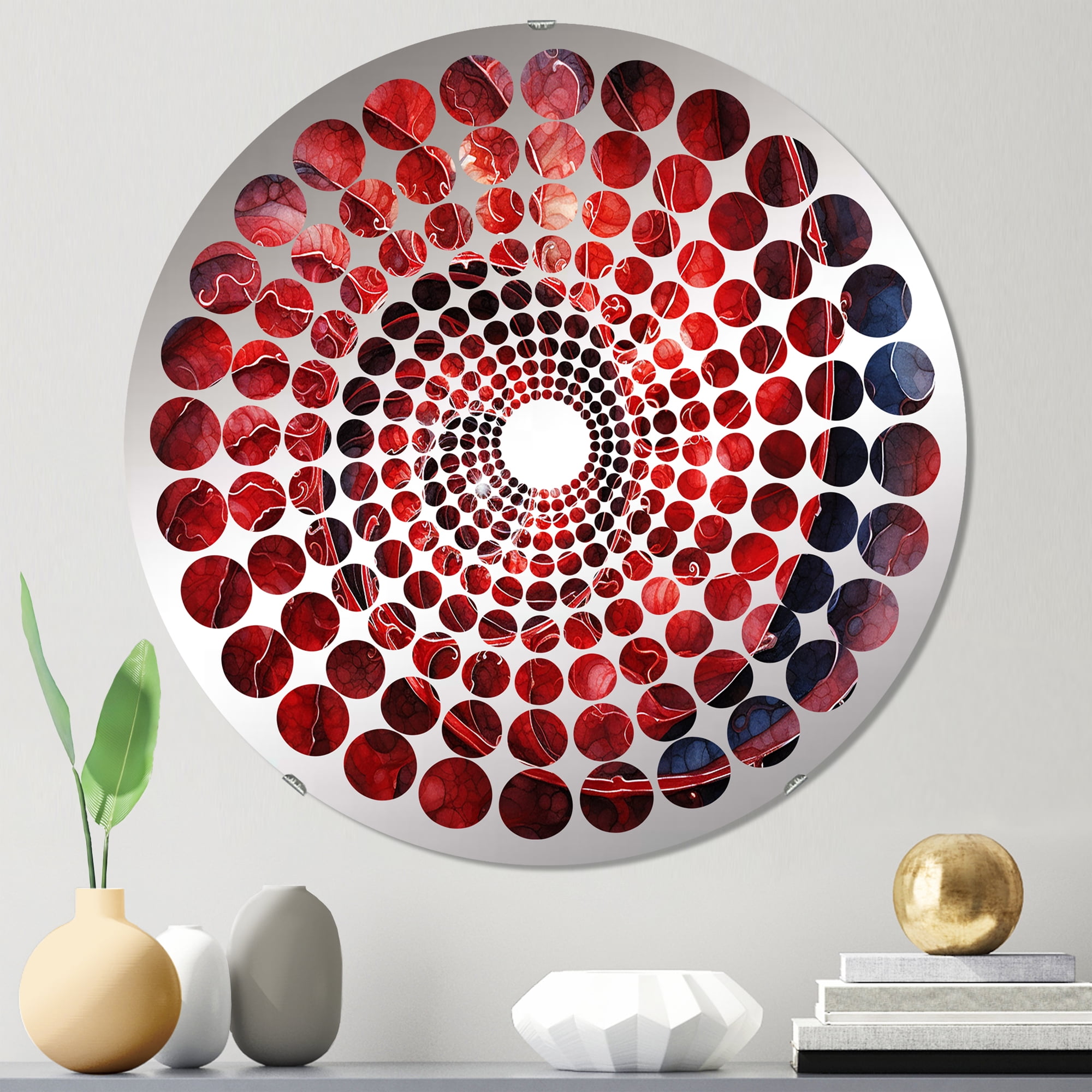 Designart "Swirling Scarlet Shellfish I" Nautilus Radial Dot Round Wall ...