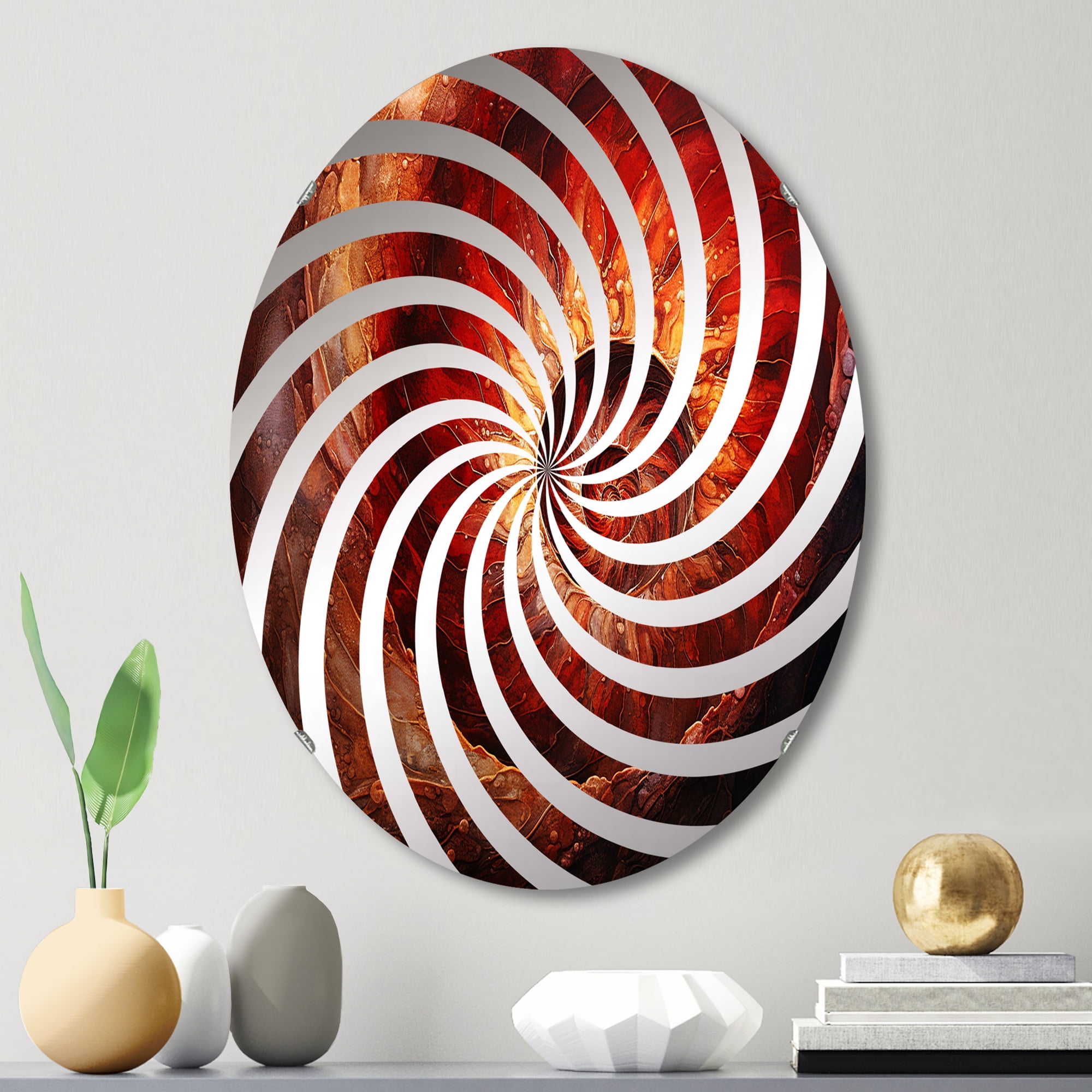 Designart "Swirling Scarlet Shellfish" Nautilus Vortex Round Wall ...