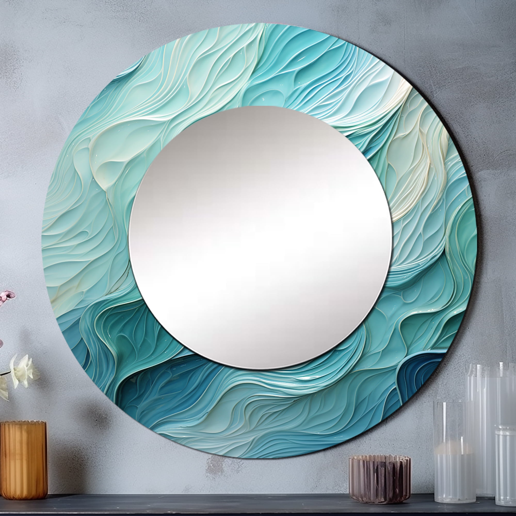 Designart "Swirling Serenity in Aqua Blue and White I" Abstract Spirals ...