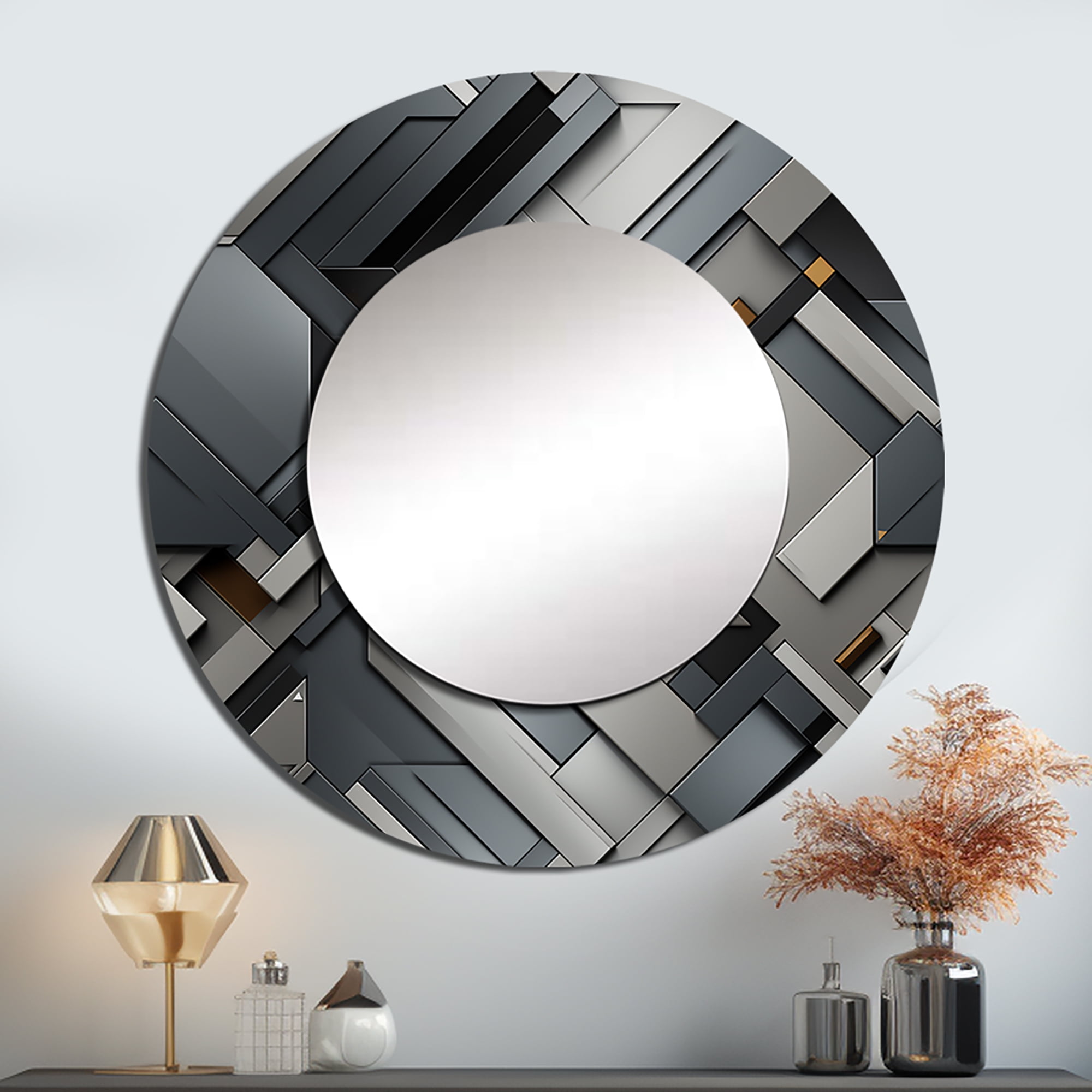 Designart "Symmetric Grey Concrete Geometry I" Geometric Grey Large ...