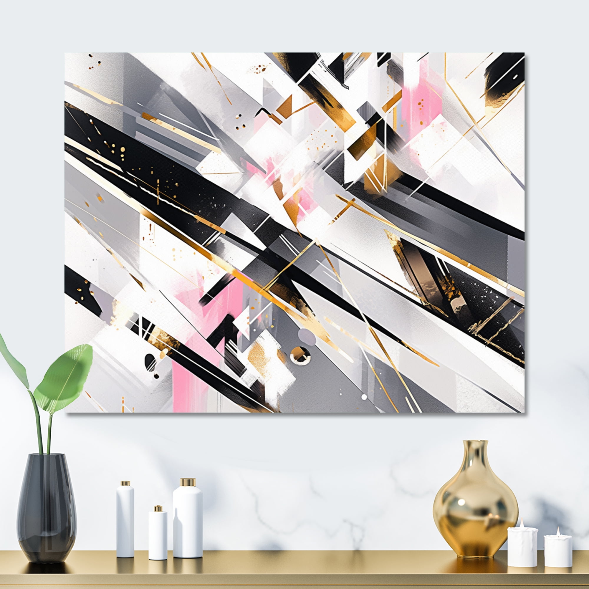 Designart "Symmetrical Abstract Pink Grey Fusion" Cubism Metal Wall ...