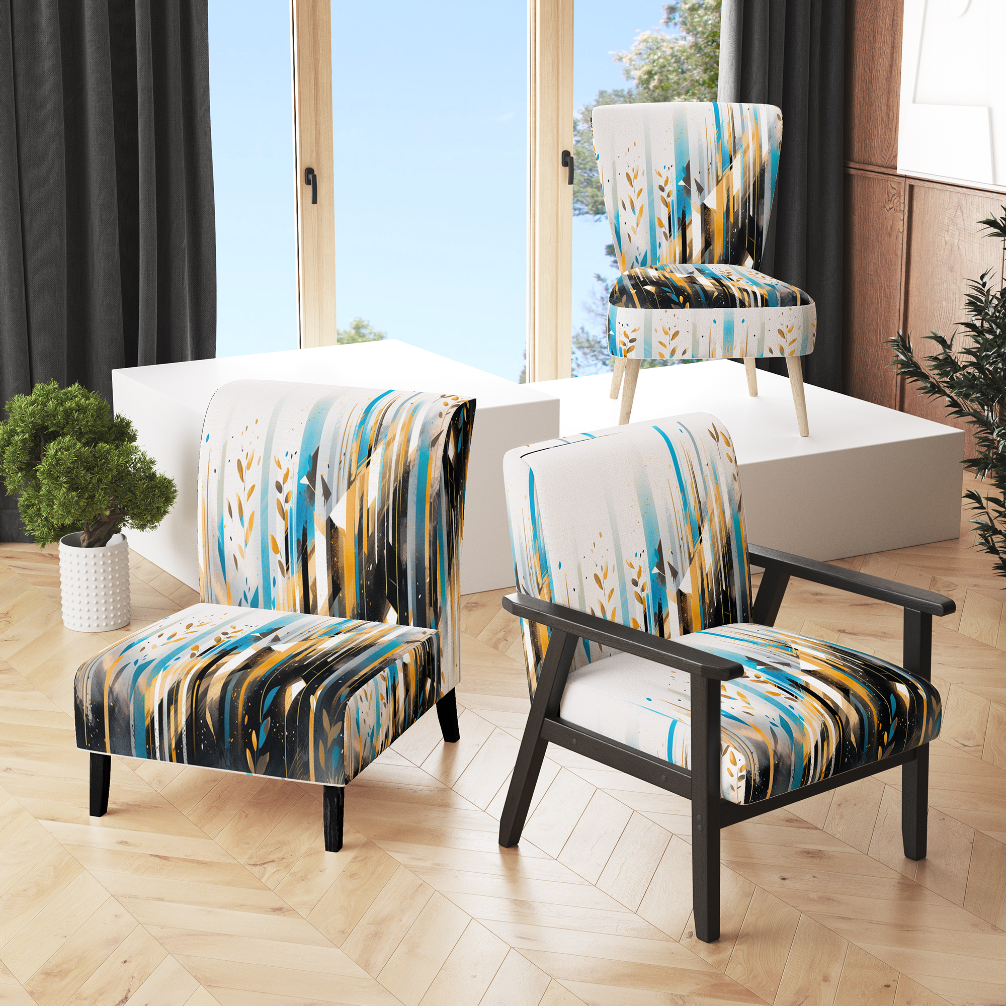 Designart "Symmetrical Abstract Turquoise Gold Elegance" Turquoise ...