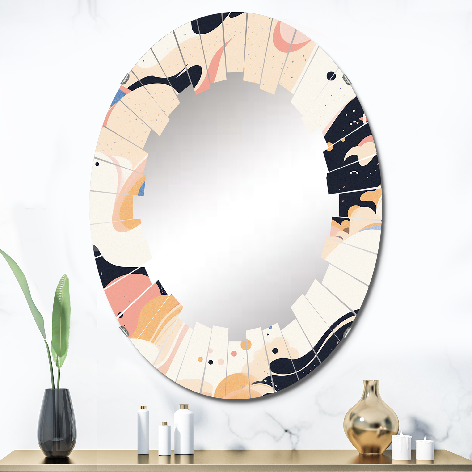 Designart "Symmetrical Abstractions Beige Black Fusion" Cubism Round ...