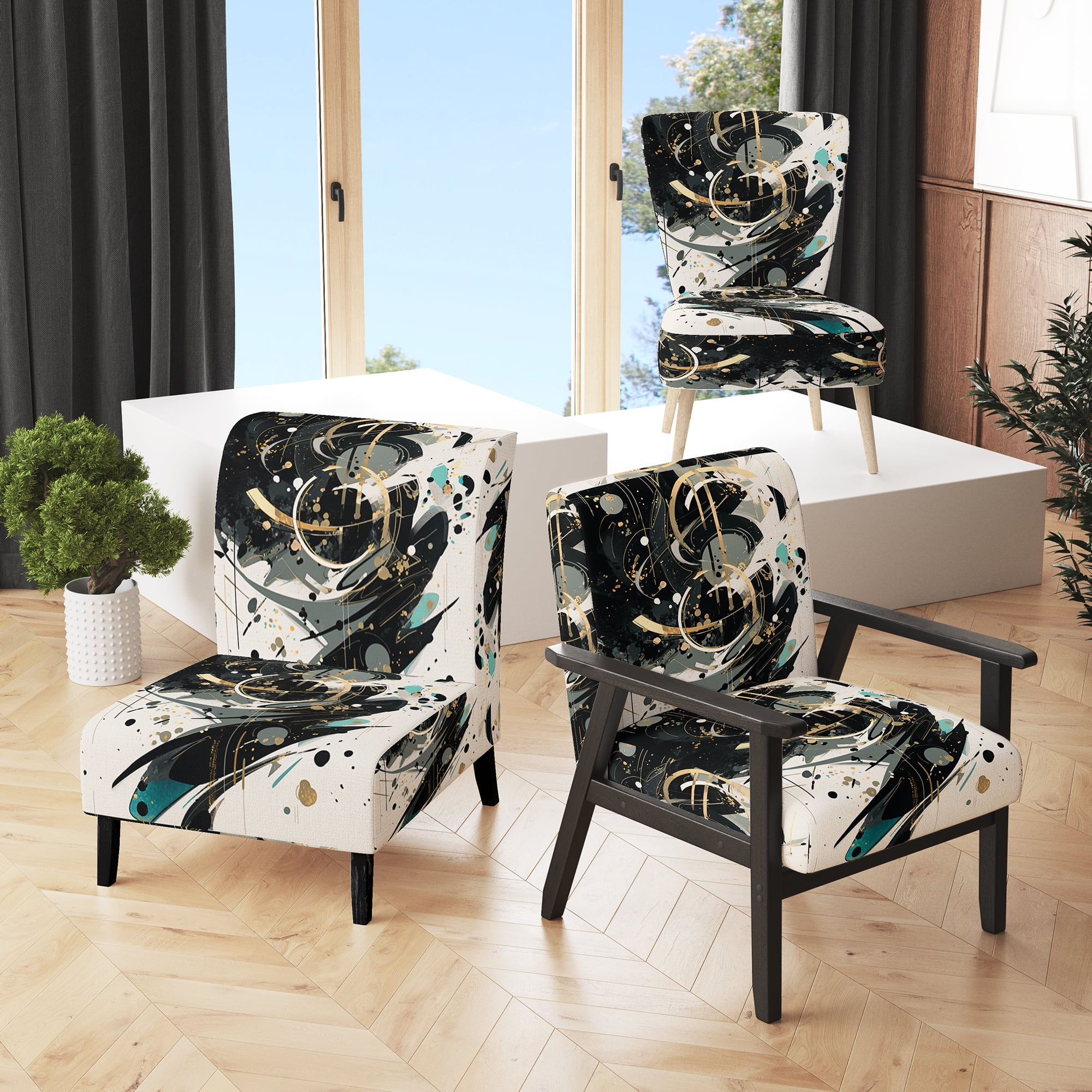 Designart "Symmetrical Abstractions Gold Black Vision" Gold Cubism ...