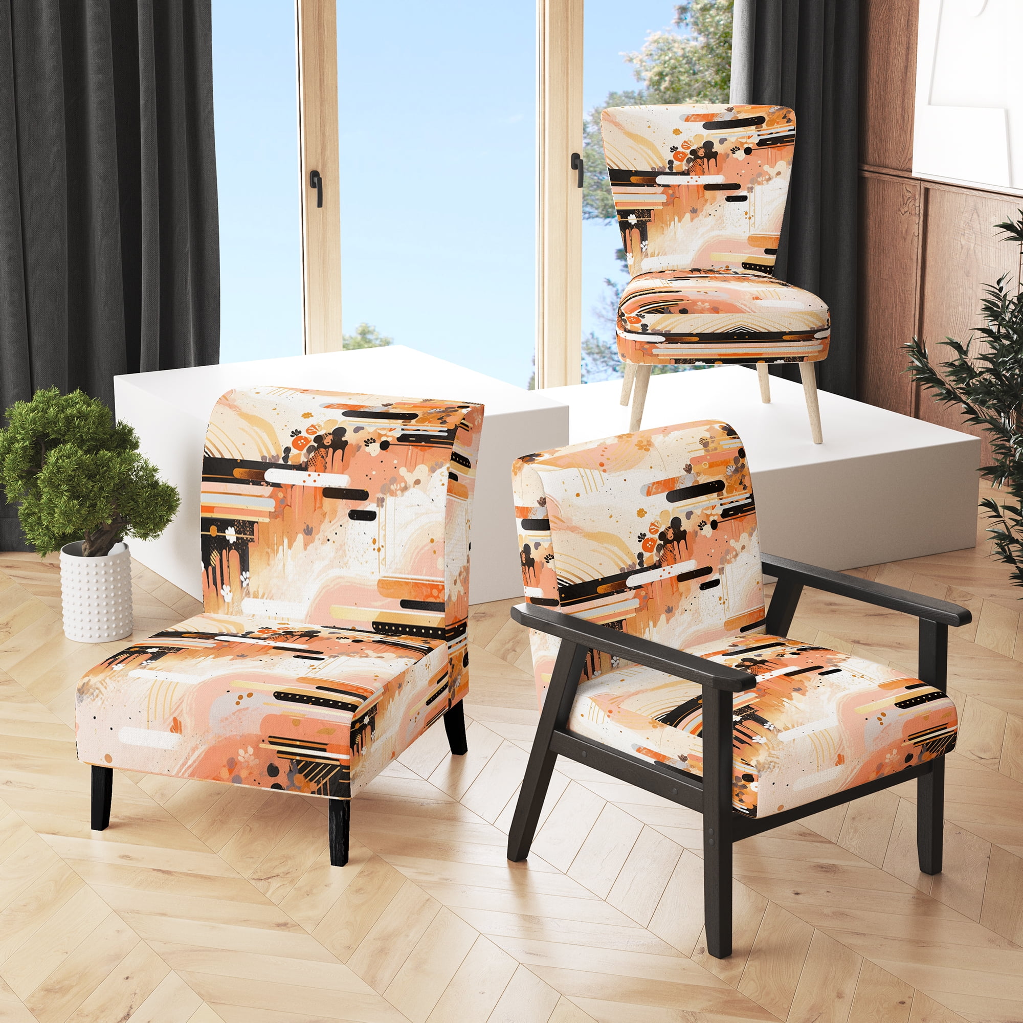 Designart "Symmetrical Abstractions Peach Black Expression" Peach ...