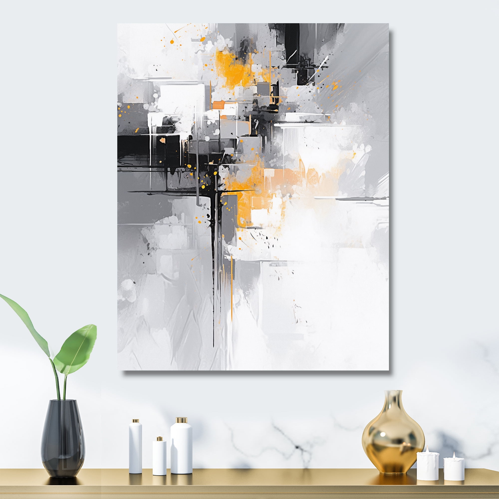 Designart "Symmetrical Abstractions Yellow Grey Harmony" Cubism Metal ...