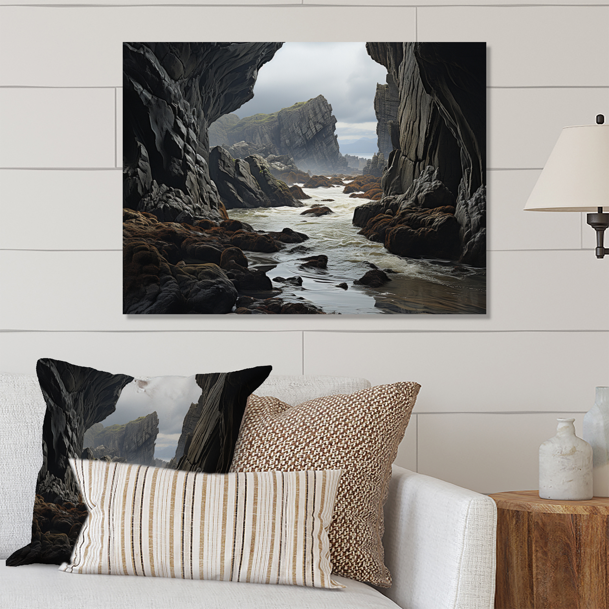 Designart "Symmetrical Grey Landscape Cliffs Beauty I" Landscapes Metal ...