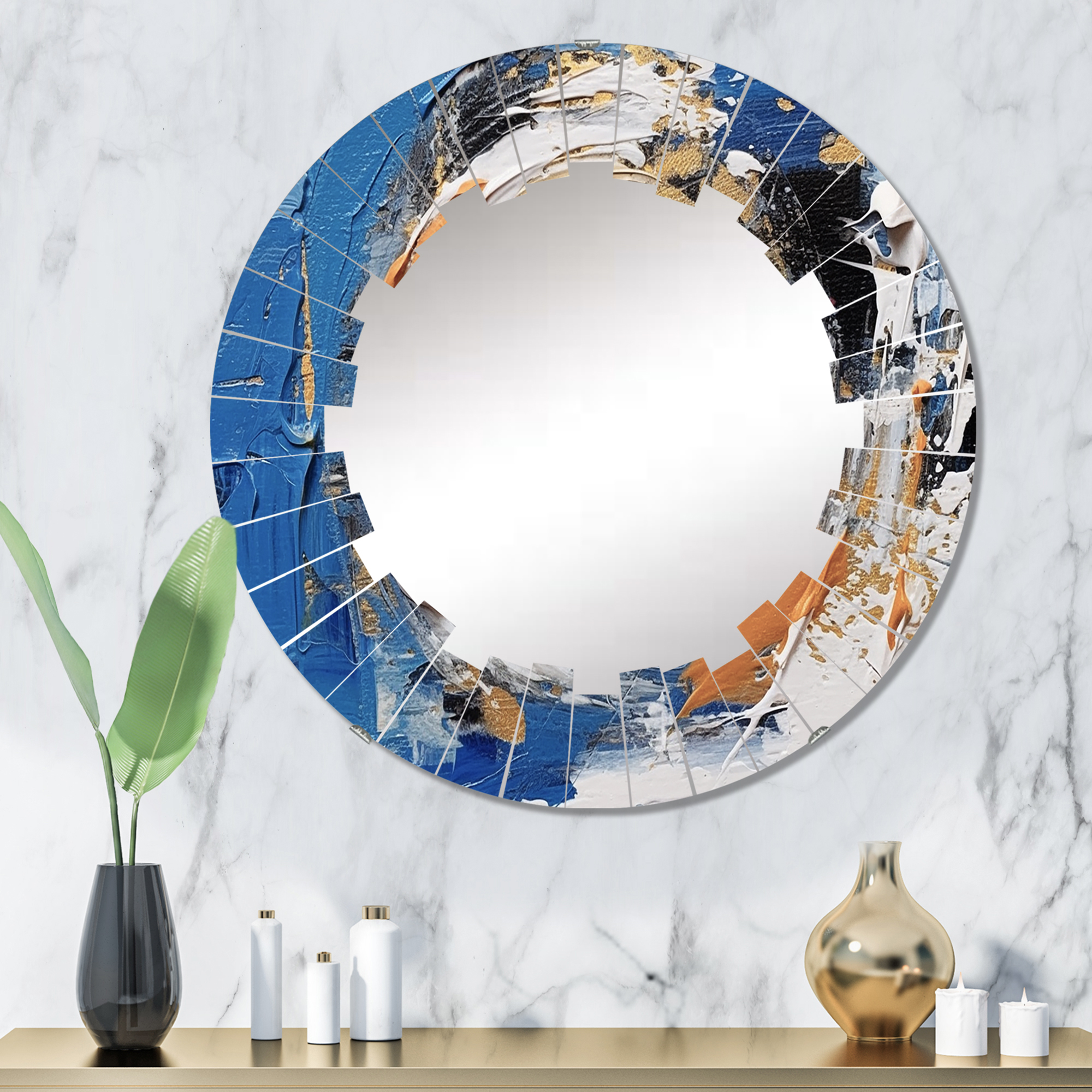 Designart "Symmetrical Meets Blue Grey Elegance" Cubism Round Wall ...