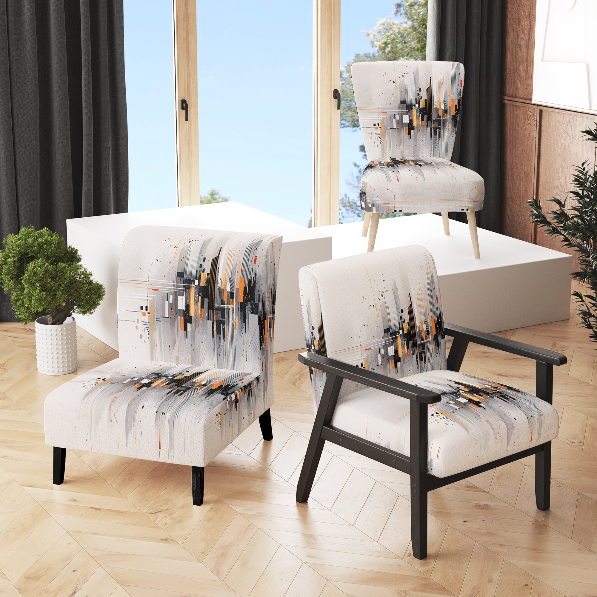 Designart "Symmetrical Meets Grey Abstraction" Grey Cubism Upholstered ...