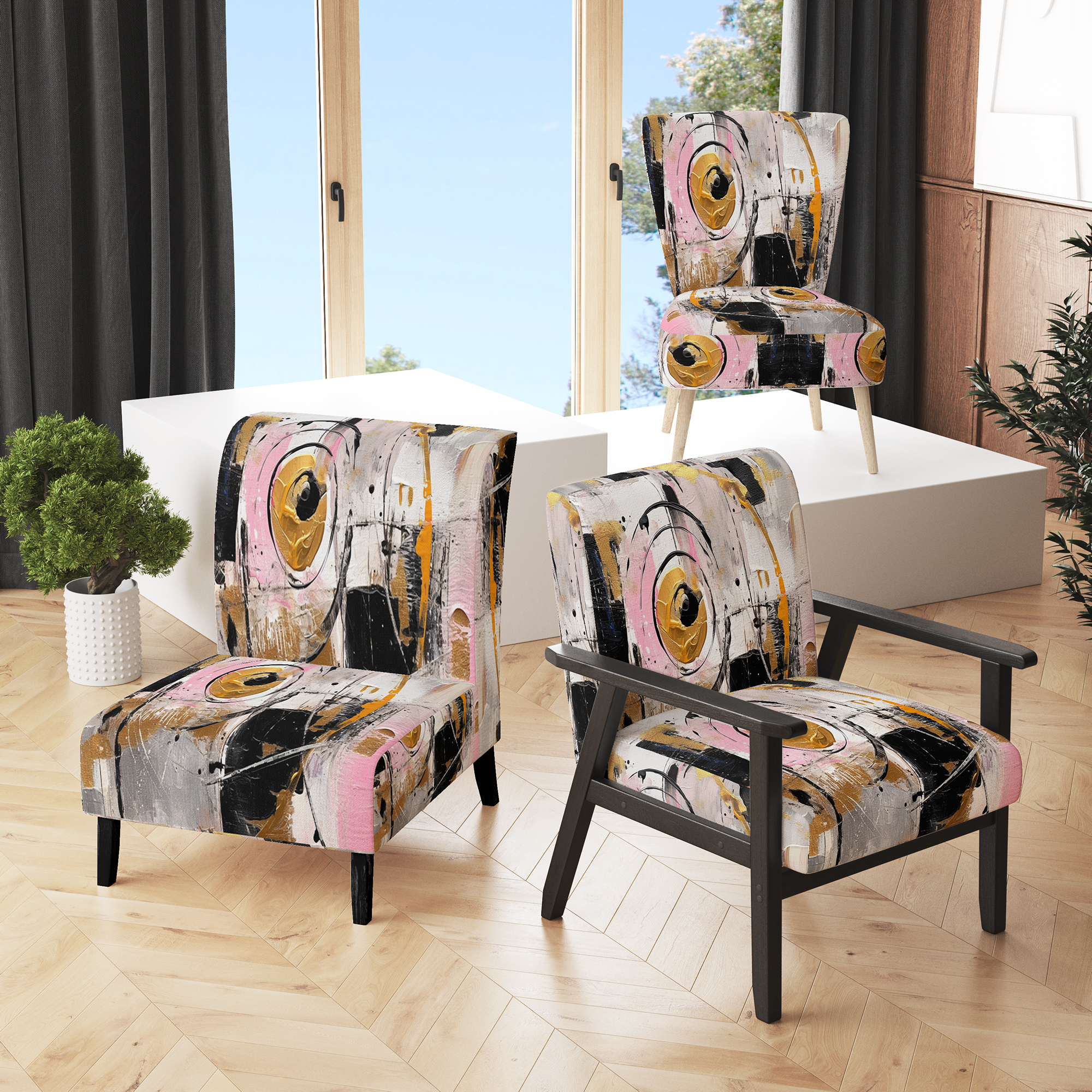 Designart "Symmetrical Meets Pink White Harmony" Pink Cubism ...