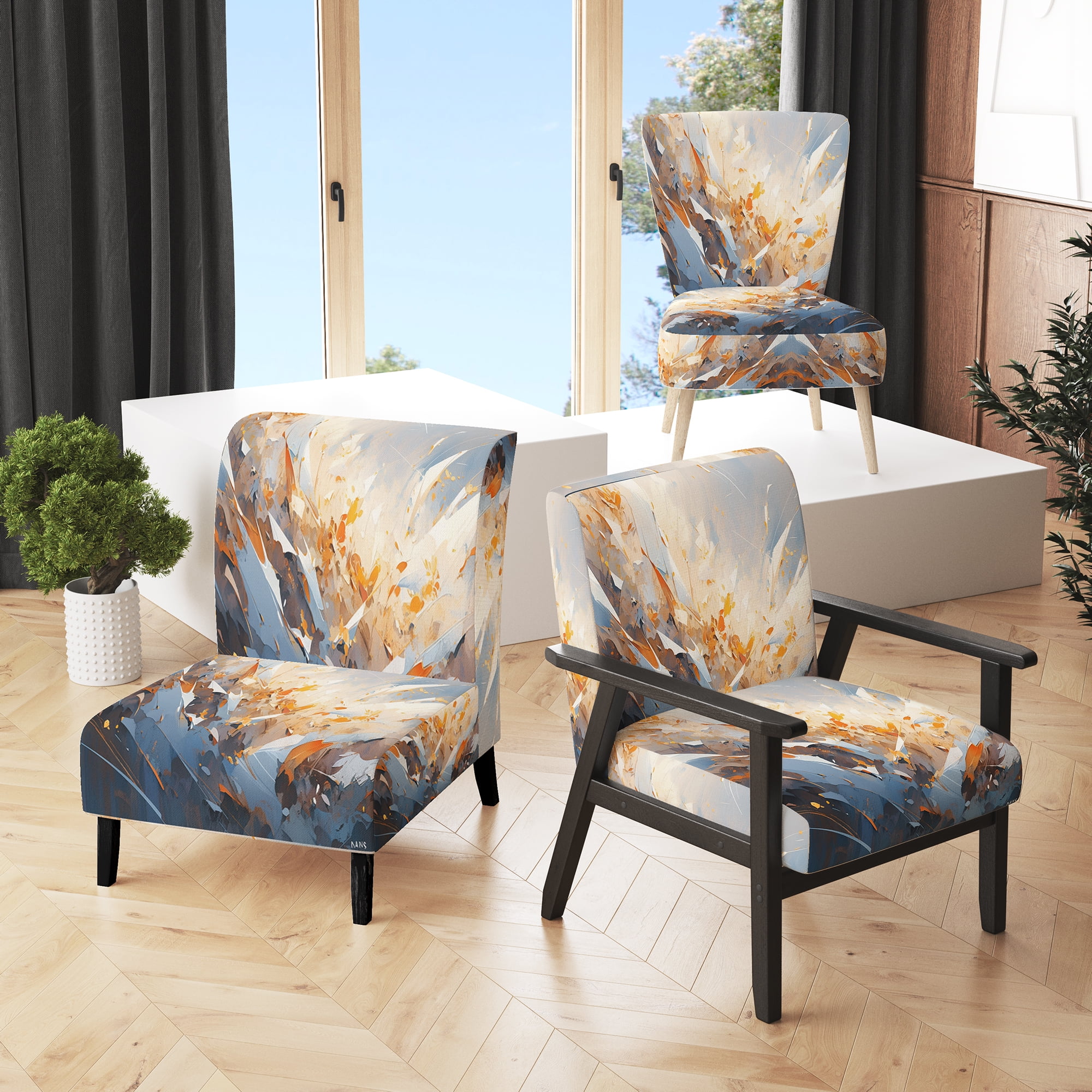 Designart "Symmetrical Stripes Orange Grey Harmony II" Orange Cubism ...