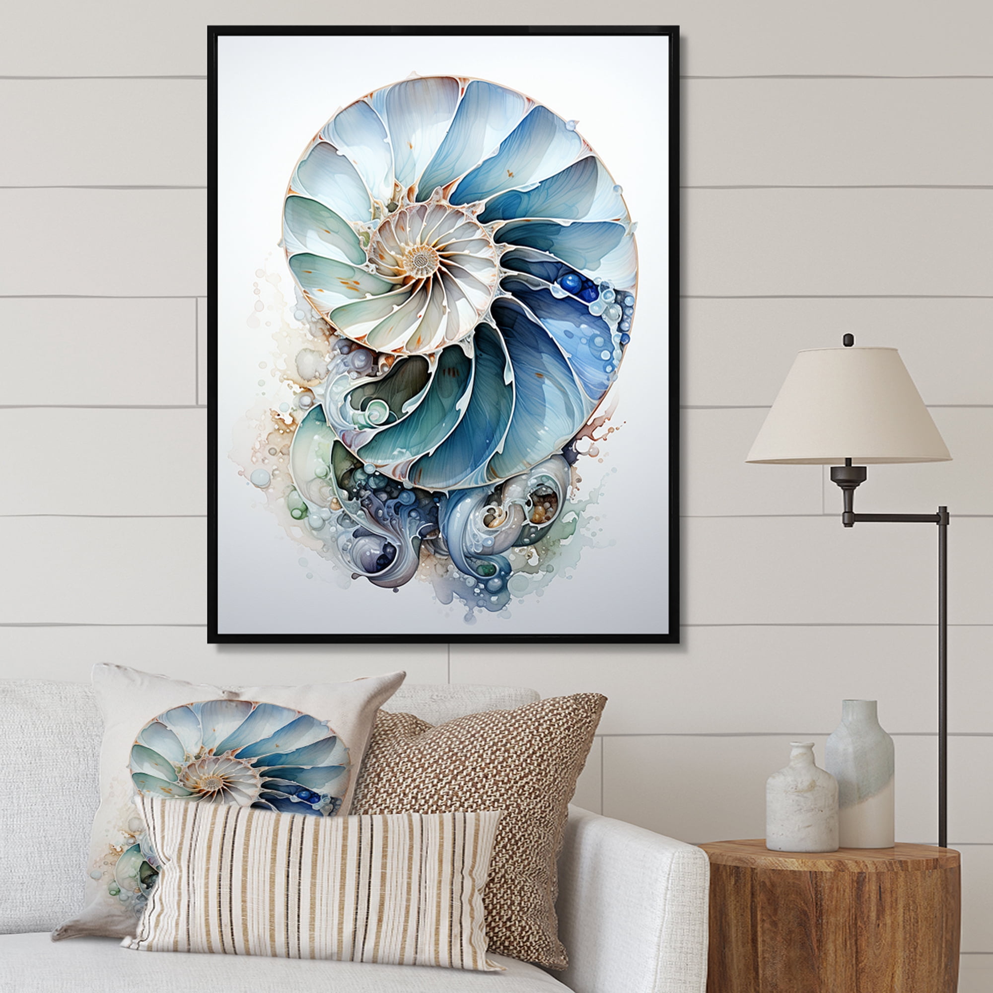 Designart "Symmetry of Blue Nautilus Ocean Shells" Animals Floater ...