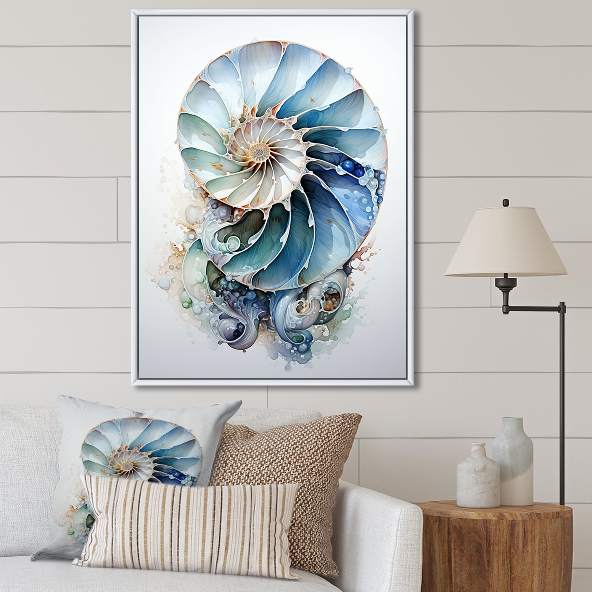 Designart "Symmetry of Blue Nautilus Ocean Shells" Animals Floater ...