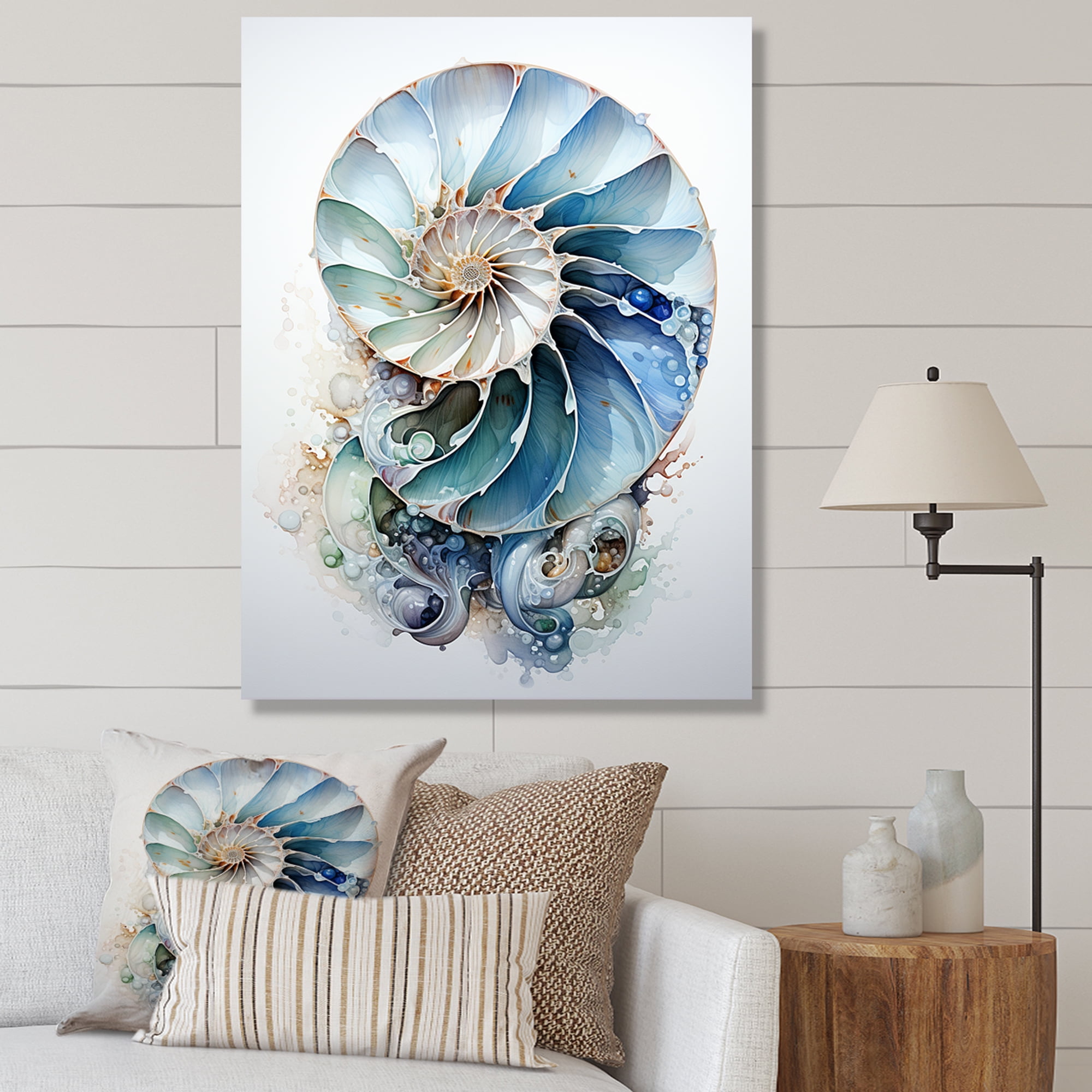 Designart "Symmetry of Blue Nautilus Ocean Shells" Animals Wall Decor ...