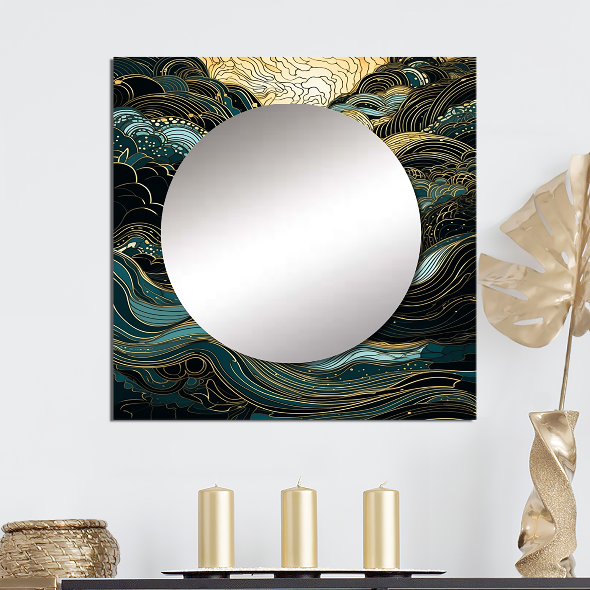 Designart "Symphony of Green Lines II" Minimalism Line Art Square ...