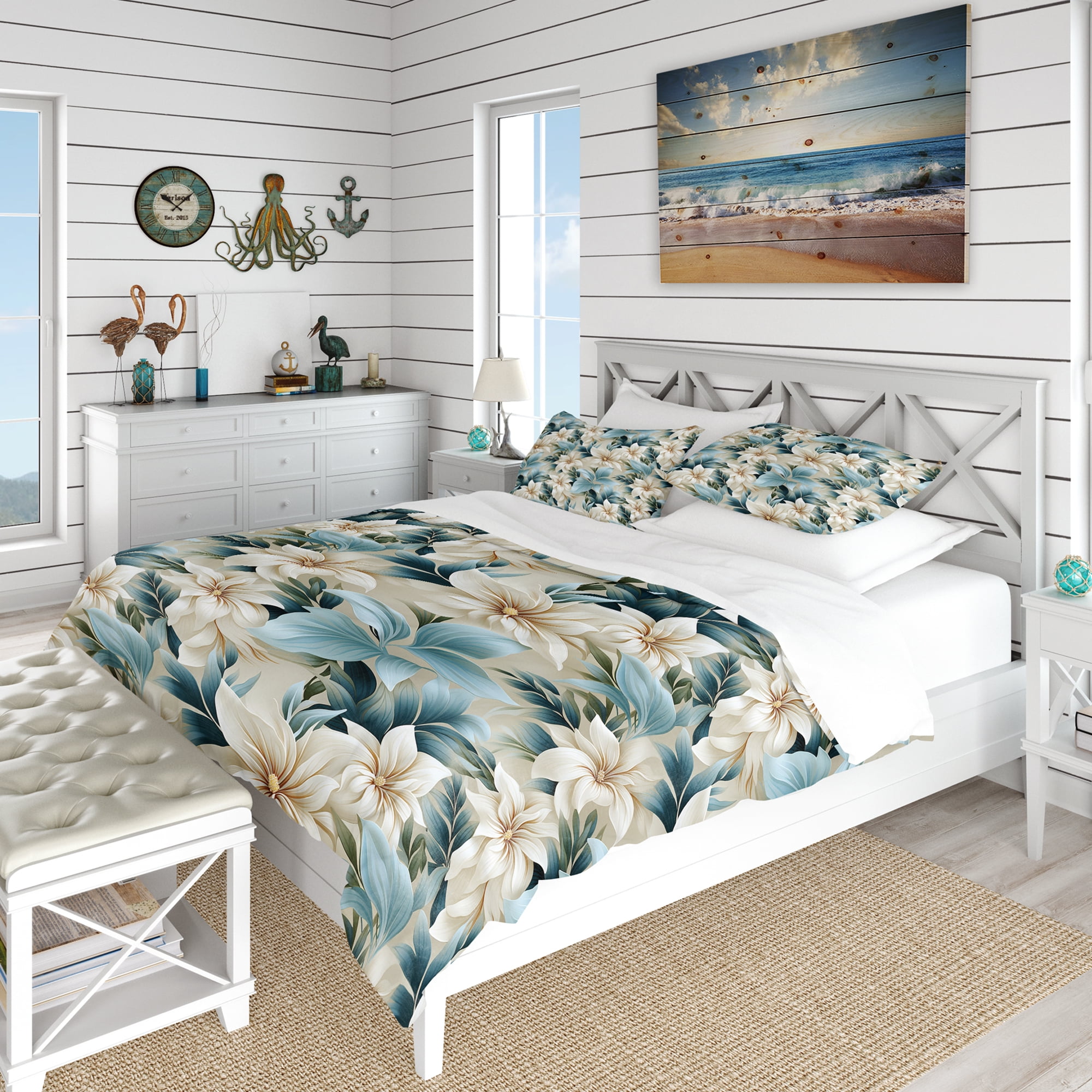 Designart "Symphony Of The Coastal Tropics II" Blue Tropical Bedding ...