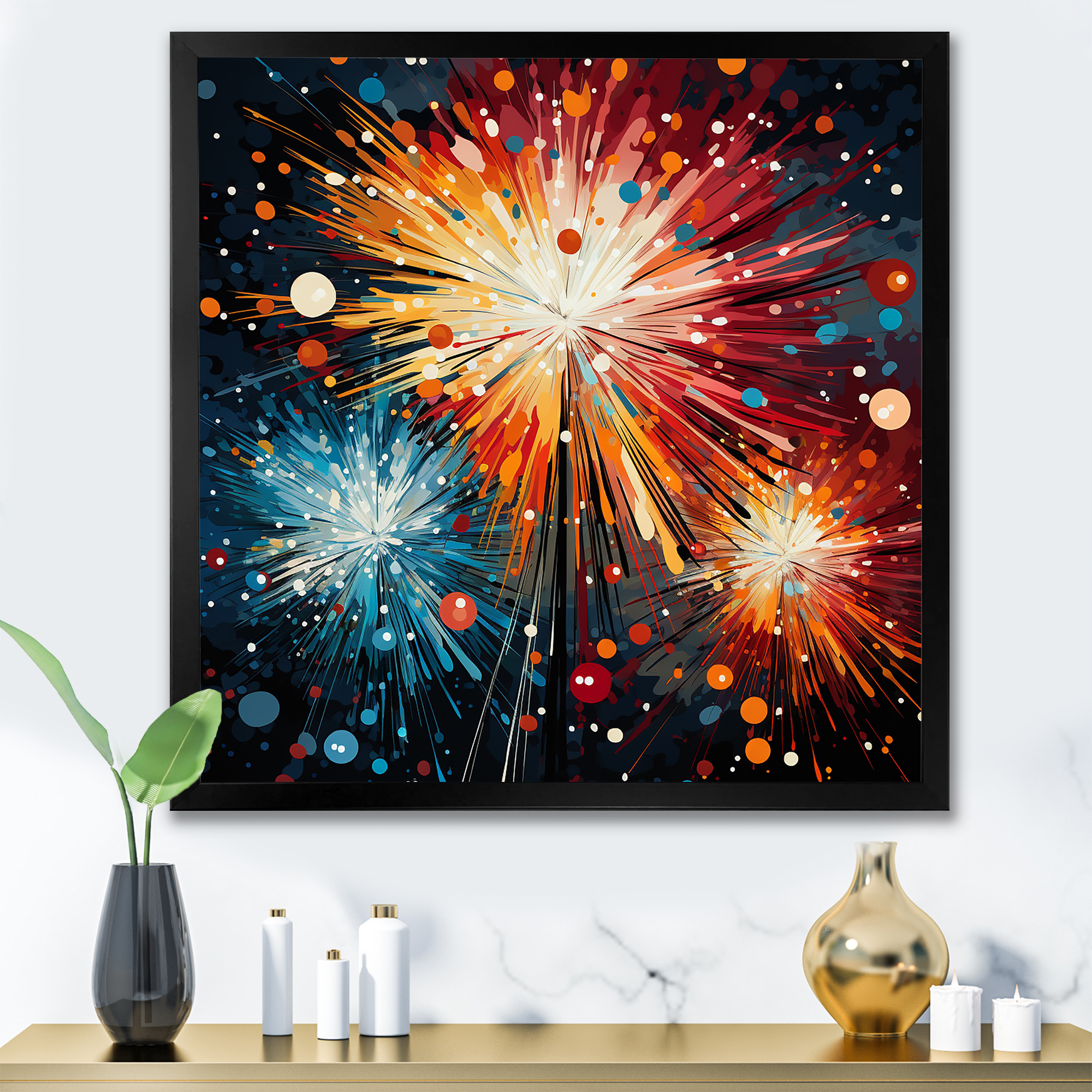 Designart "Symphony of Colorful Fireworks II" Fashion Framed Wall Art ...