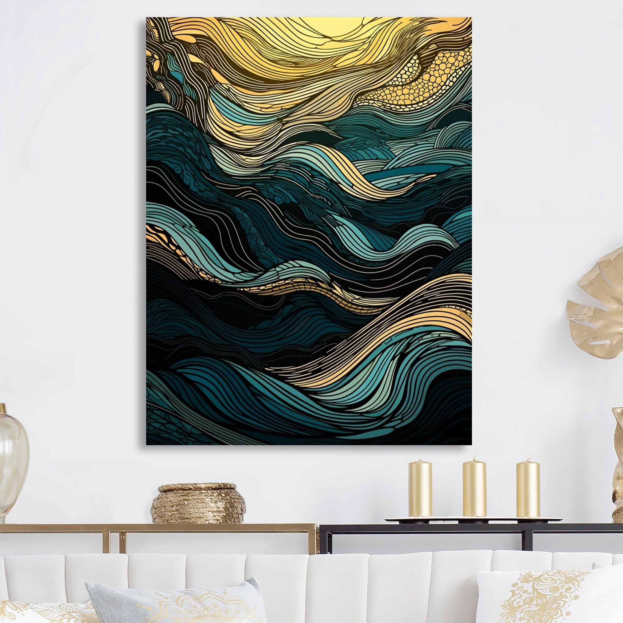 Designart "Symphony of Green Lines I" Minimalism Line Art Metal Wall ...